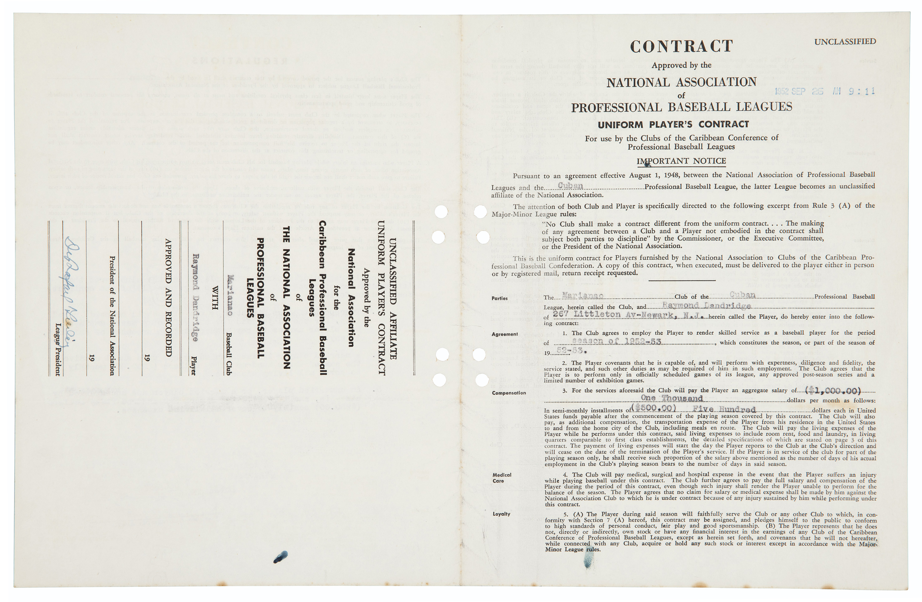 RAY DANDRIDGE SIGNED CONTRACT, | Christie’s