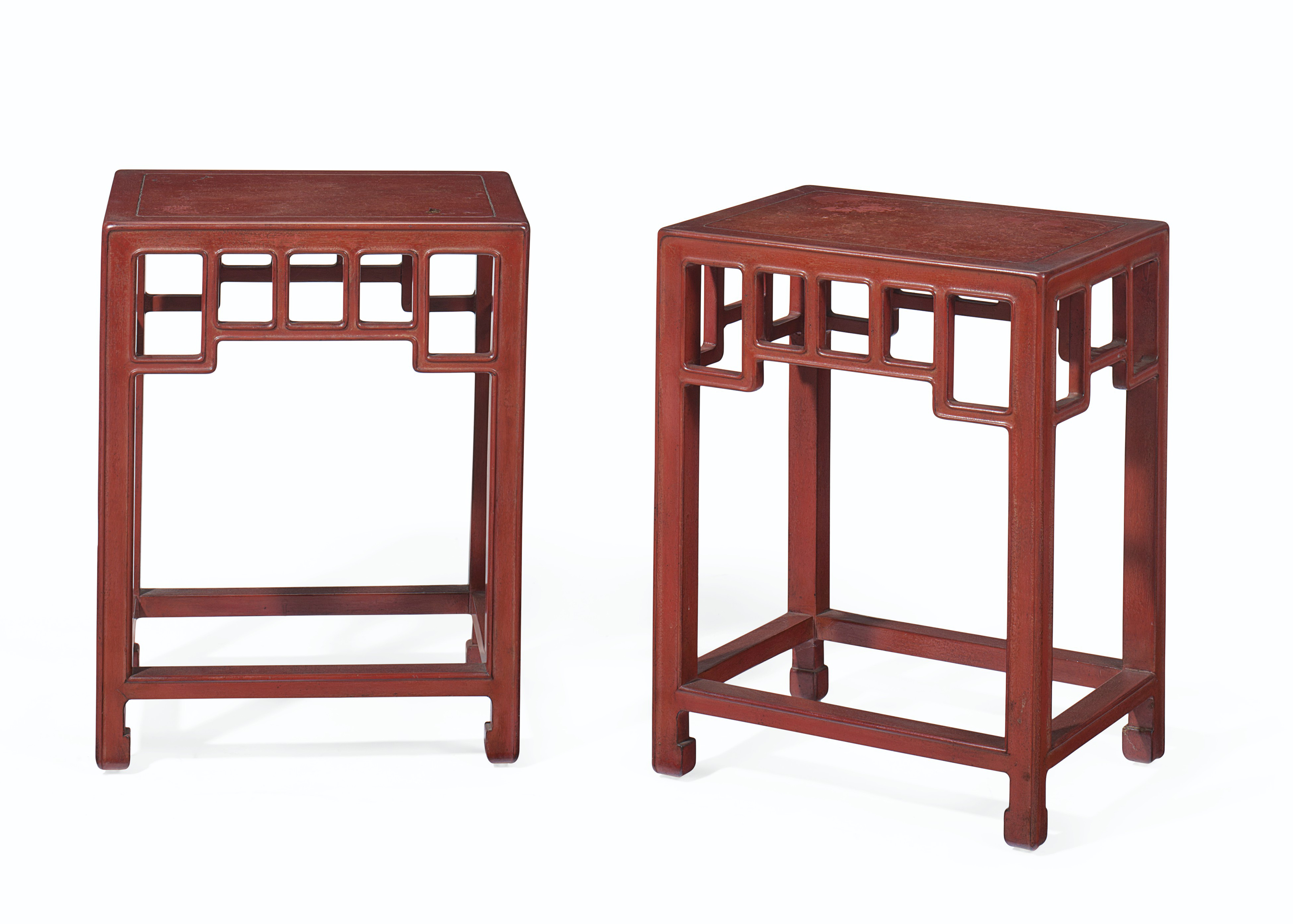 A PAIR OF CHINESE RED-PAINTED HARDWOOD SIDE TABLES, 20TH CENTURY ...