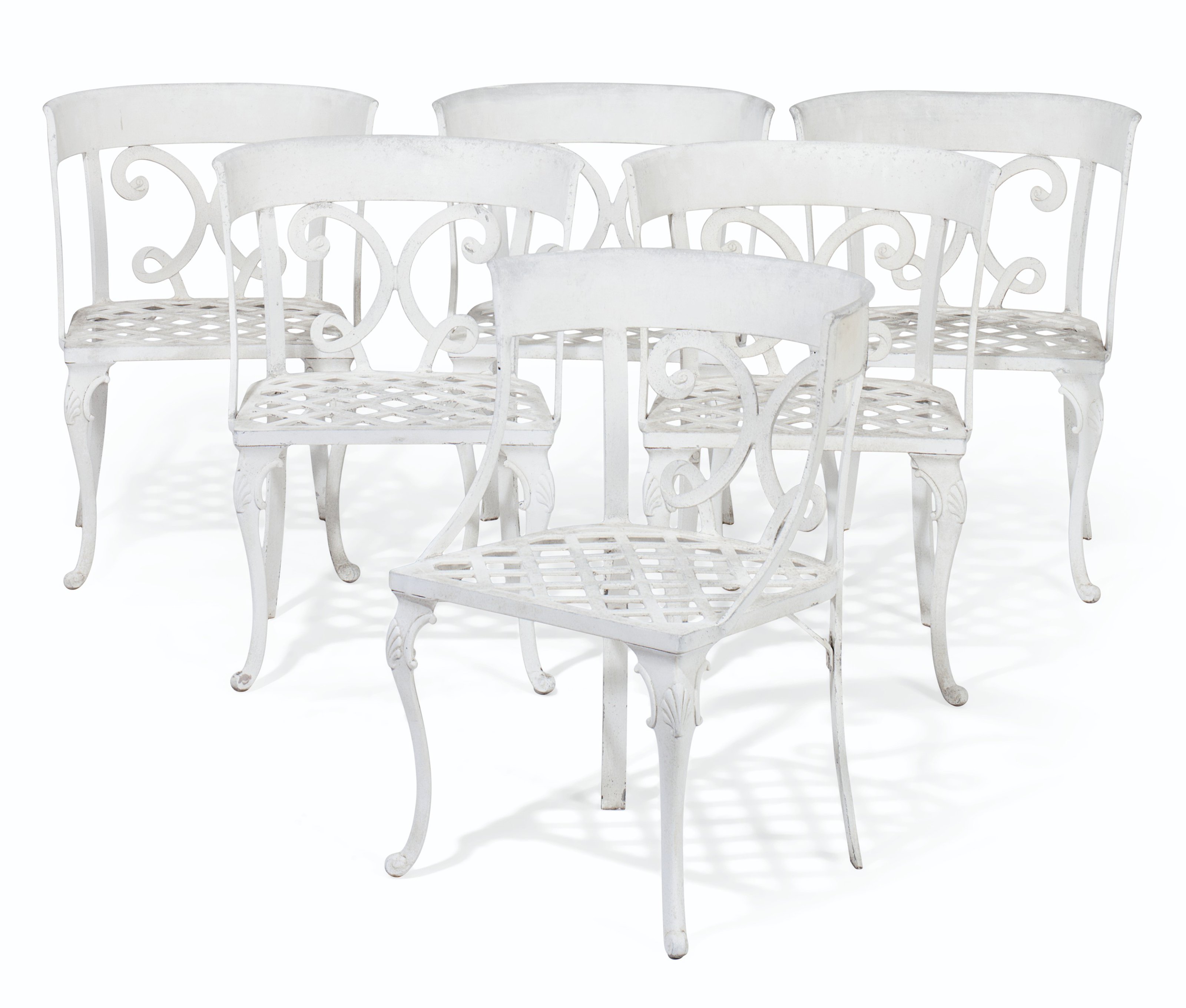 A SET OF SIX WHITE-PAINTED ALUMINUM CHAIRS, SUPPLIED BY WILLIAM HAINES ...
