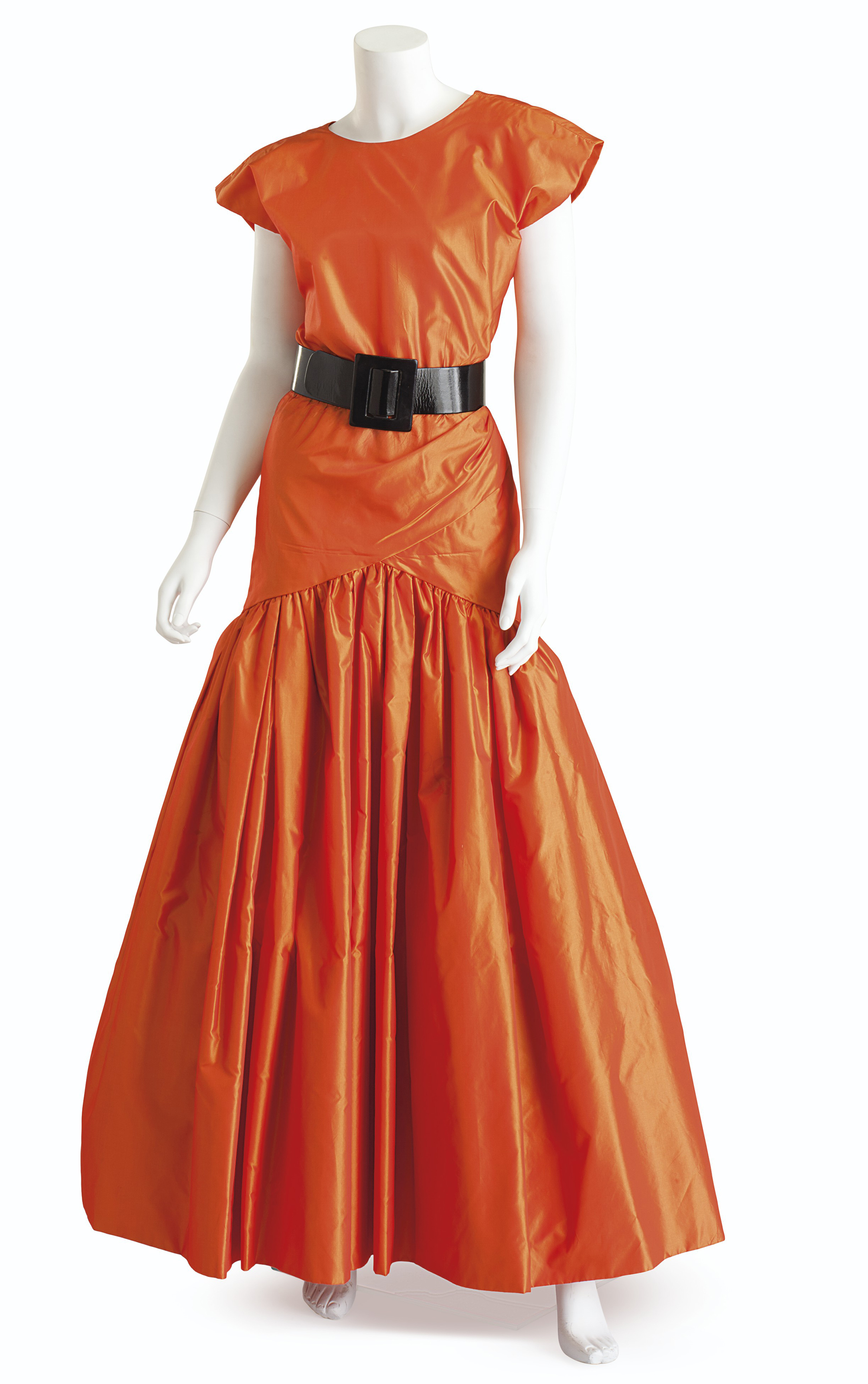 A CHRISTIAN DIOR COUTURE ORANGE SILK GOWN, SPRING/SUMMER 1986, DESIGNED ...