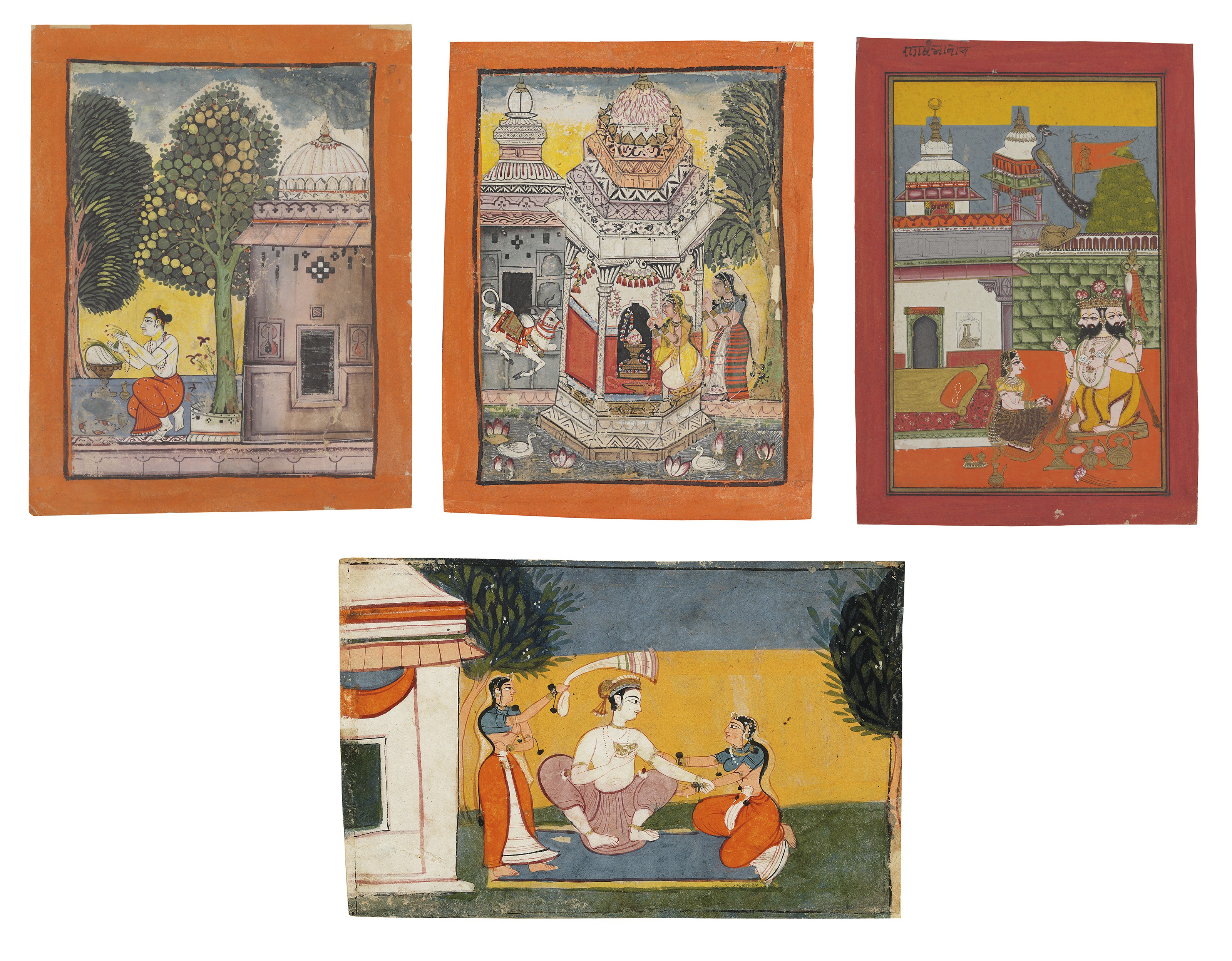 FOUR ILLUSTRATIONS TO A RAGAMALA SERIES, NORTH INDIA, PAHARI REGION ...