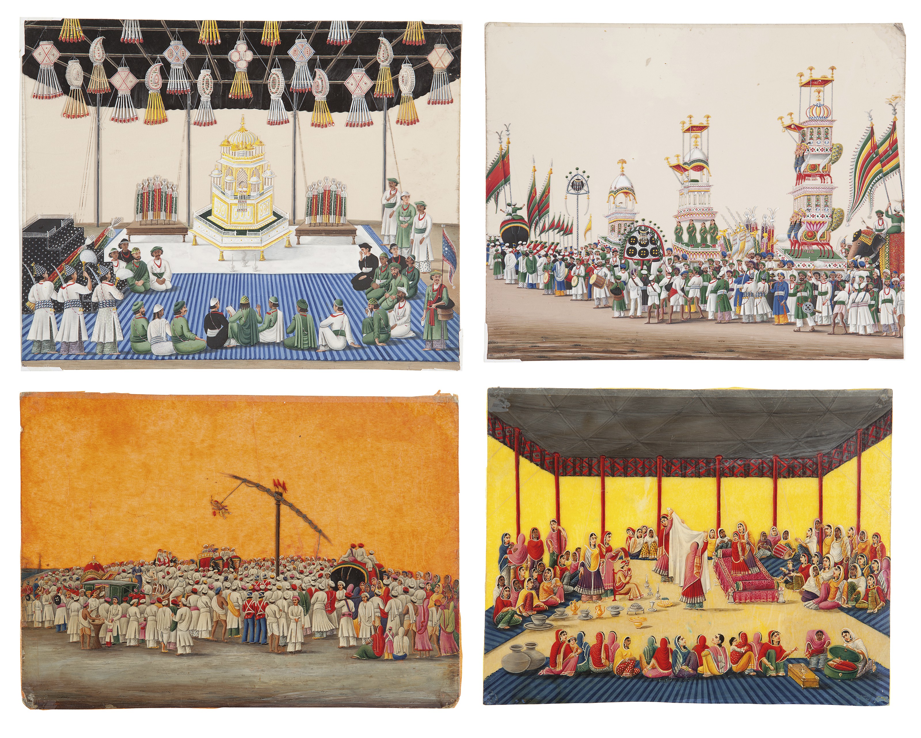 FOUR PAINTINGS ON MICA OF RELIGIOUS FESTIVALS AND CEREMONIES, NORTH ...