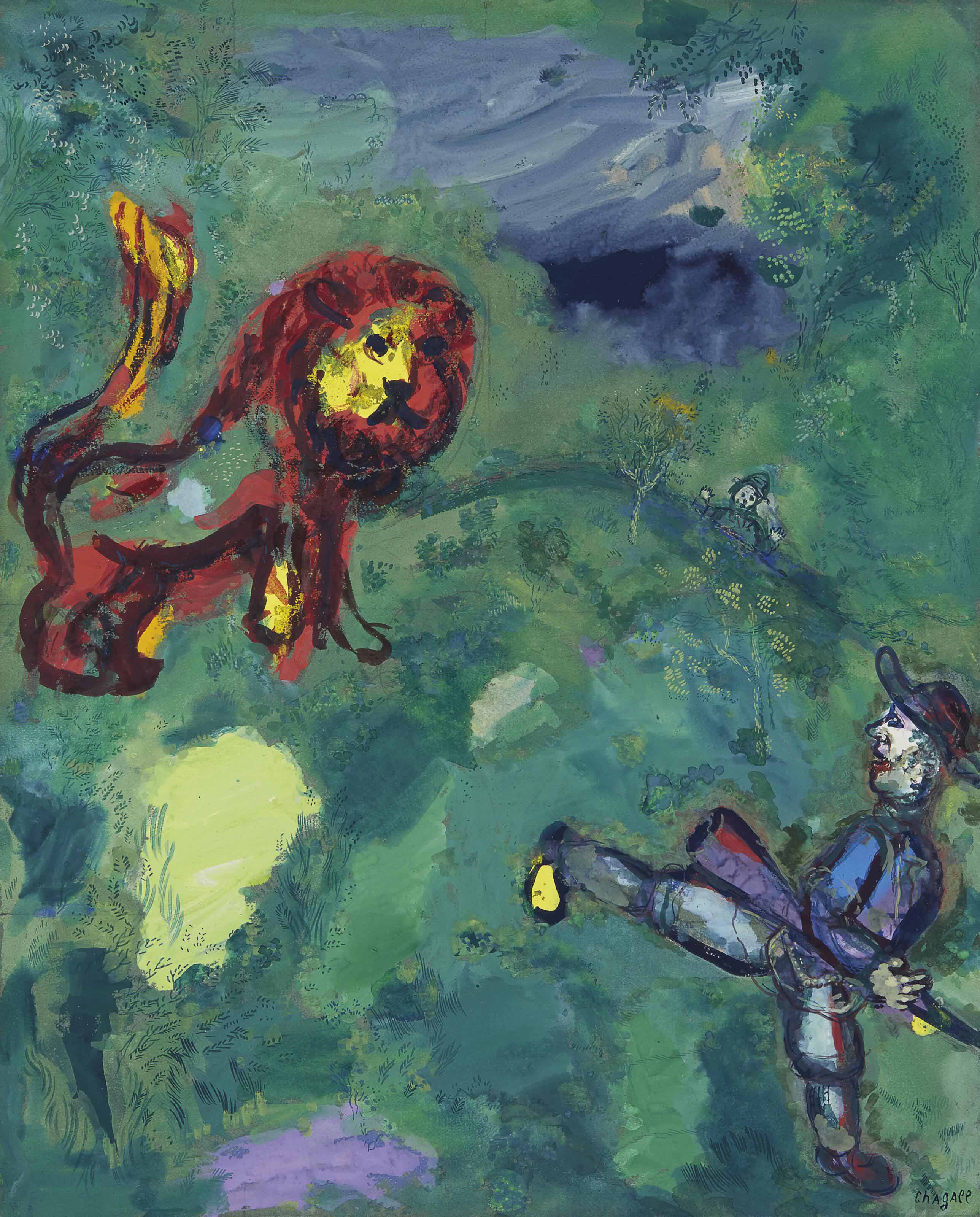Marc Chagall (1887-1985) , Le lion et le chasseur (Fables de La ...