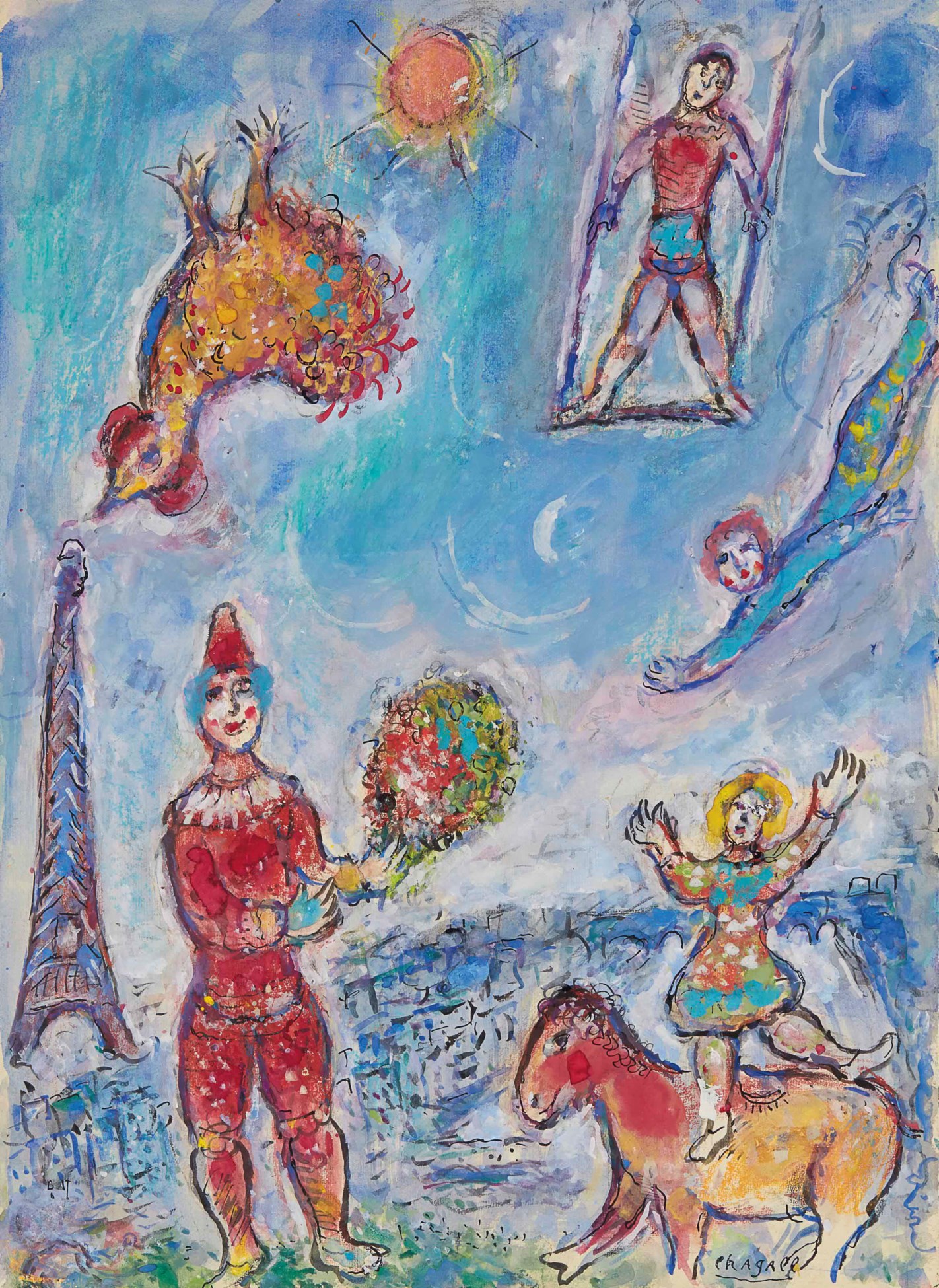 Marc Chagall (1887-1985), Le cirque dans le ciel bleu de Paris ...