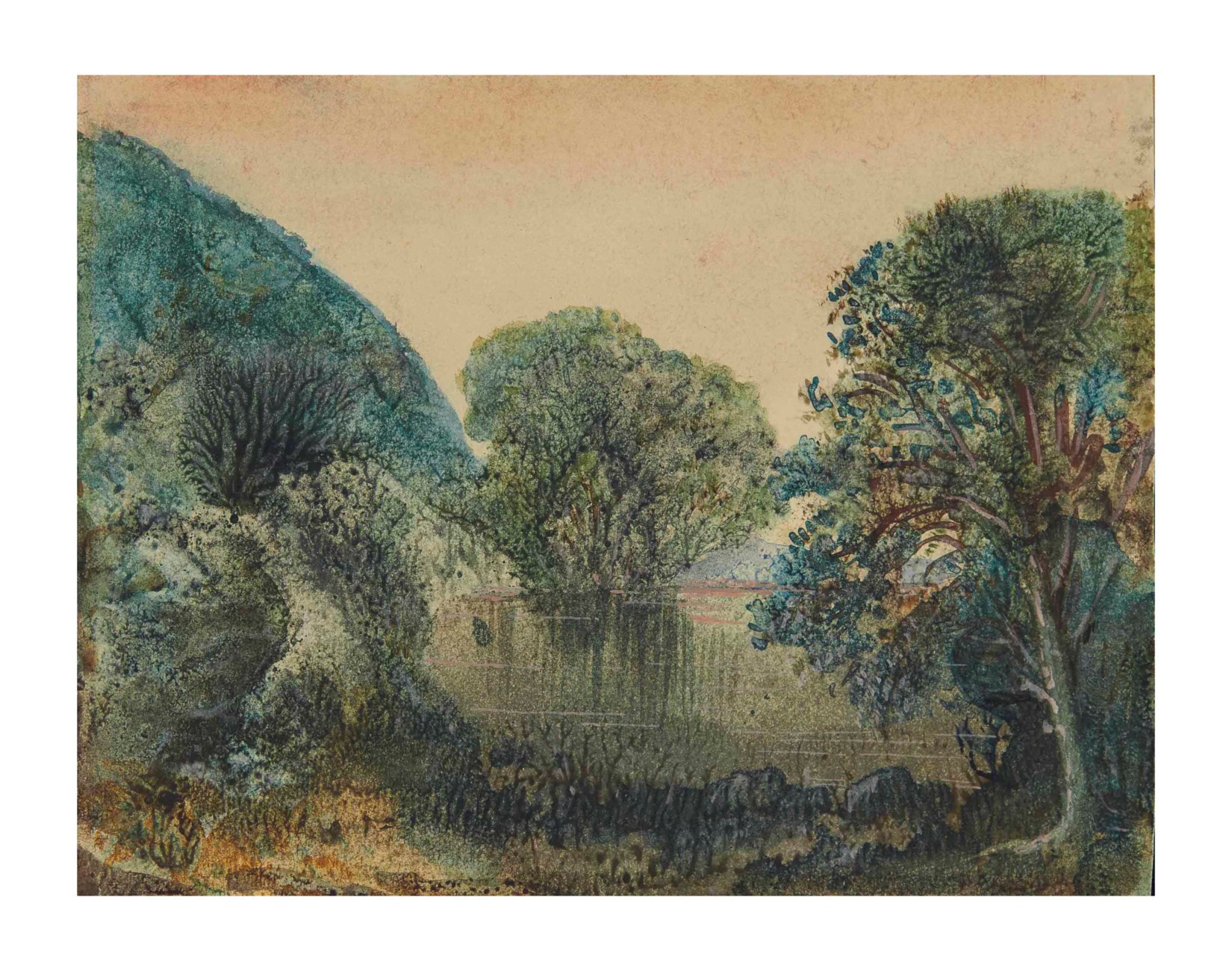 GEORGE SAND (PARIS 1804-1876 NOHANT-VIC), Paysage lacustre arboré ...