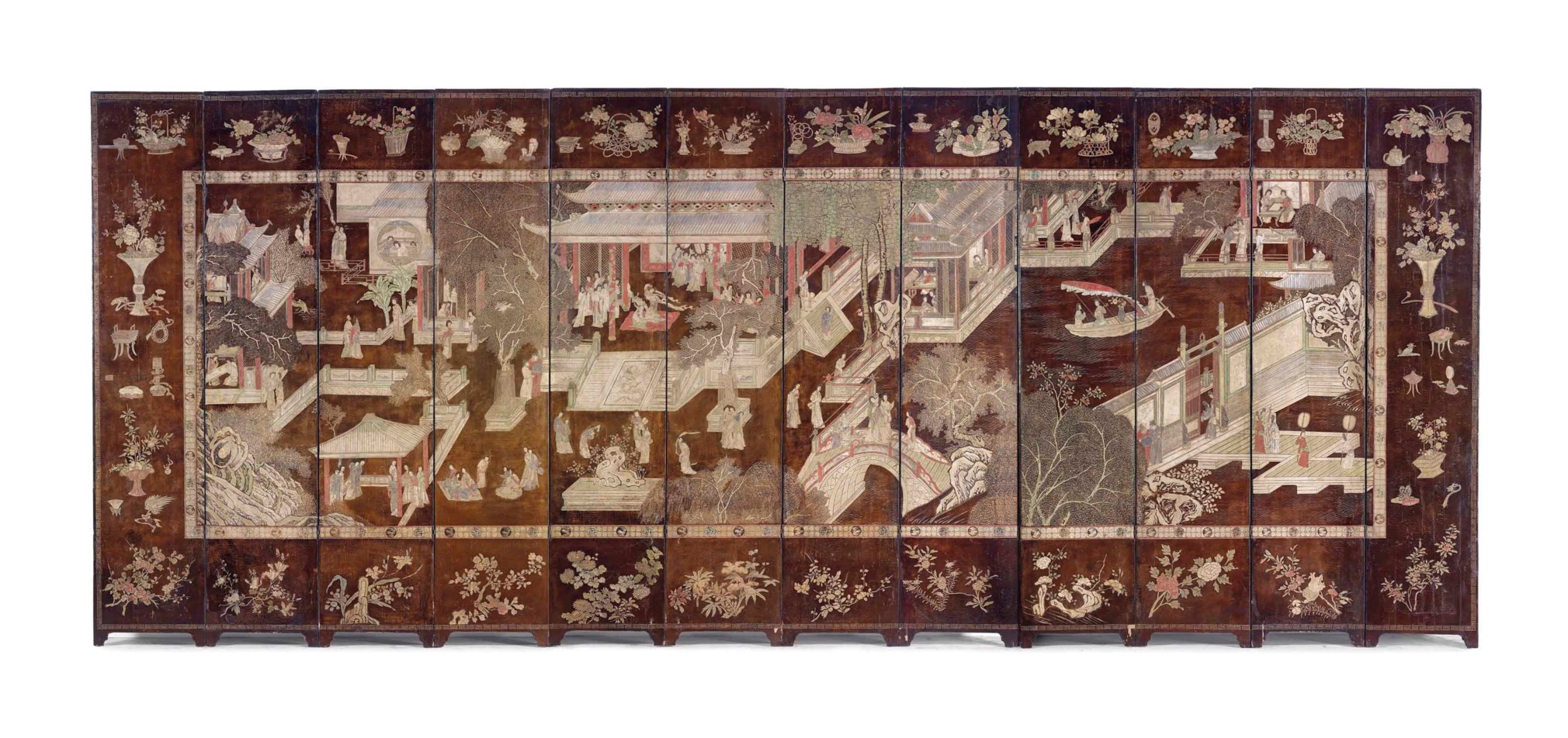 PARAVENT A DOUZE FEUILLES EN LAQUE DE COROMANDEL, CHINE, DYNASTIE QING ...