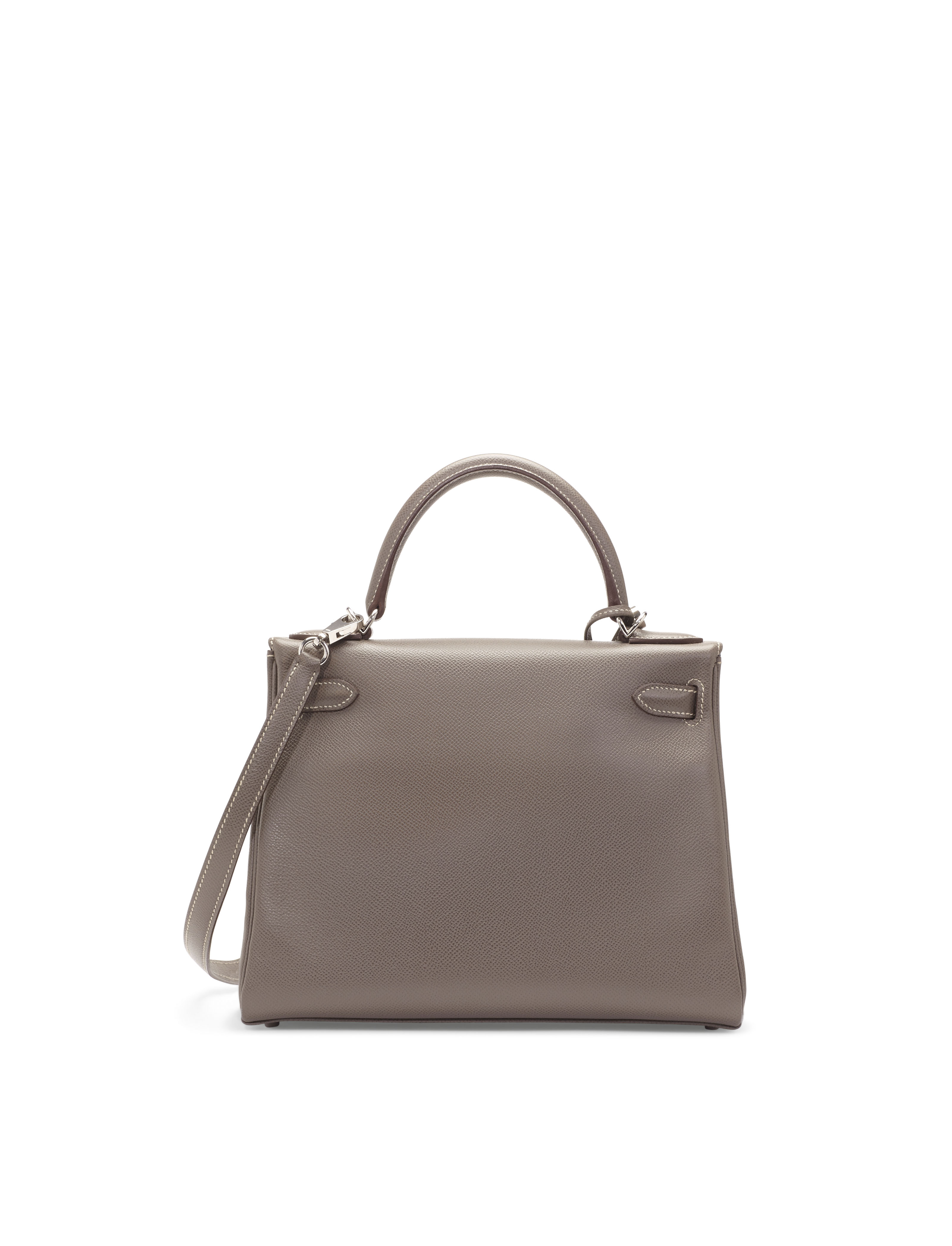 SAC KELLY COLLECTION CANDY RETOURNÉ 28 EN CUIR EPSOM ÉTOUPE, GARNITURE ...