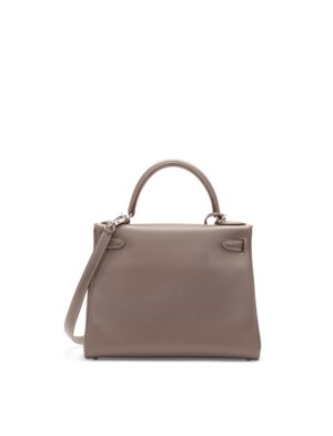 SAC KELLY COLLECTION CANDY RETOURNÉ 28 EN CUIR EPSOM ÉTOUPE, GARNITURE ...