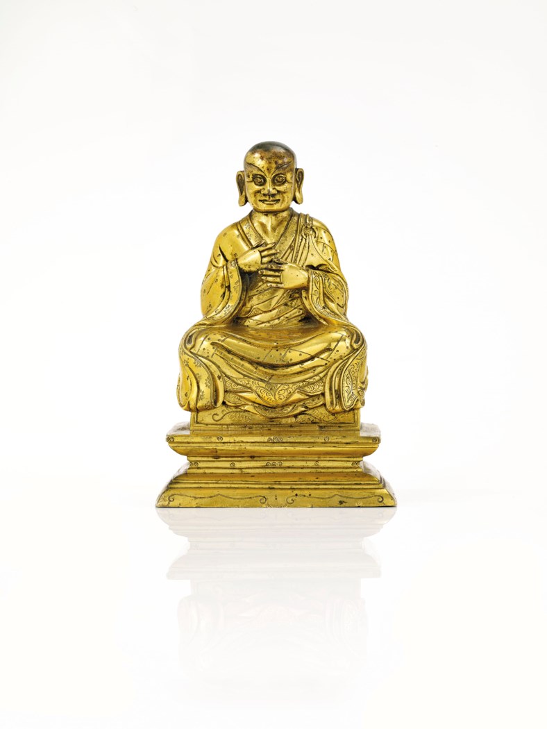 STATUE DE LUOHAN PANTAKA EN BRONZE DORE, CHINE, DYNASTIE QING, XVIIIEME ...