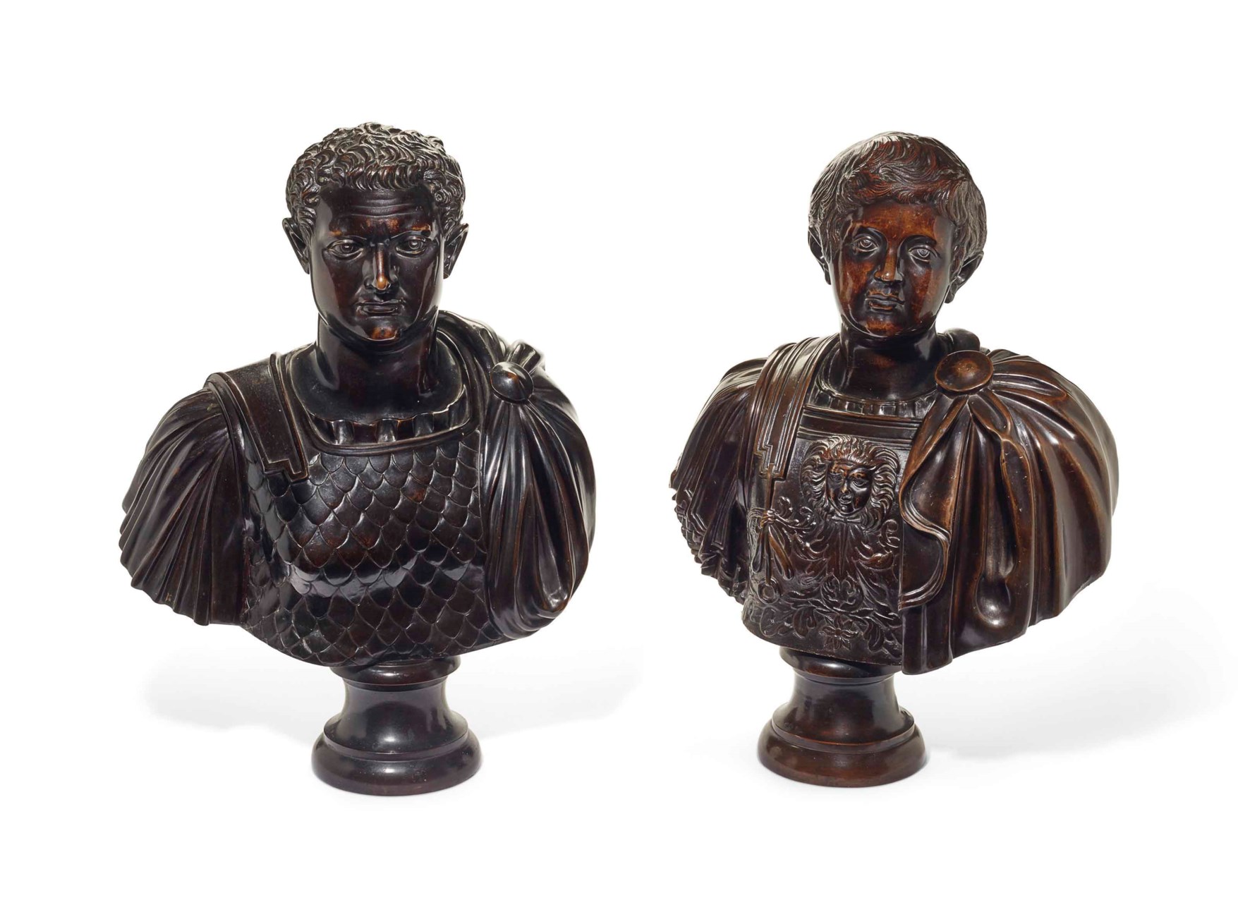 DEUX BUSTES EN BRONZE REPRESENTANT PROBABLEMENT JULES CESAR ET AUGUSTE ...