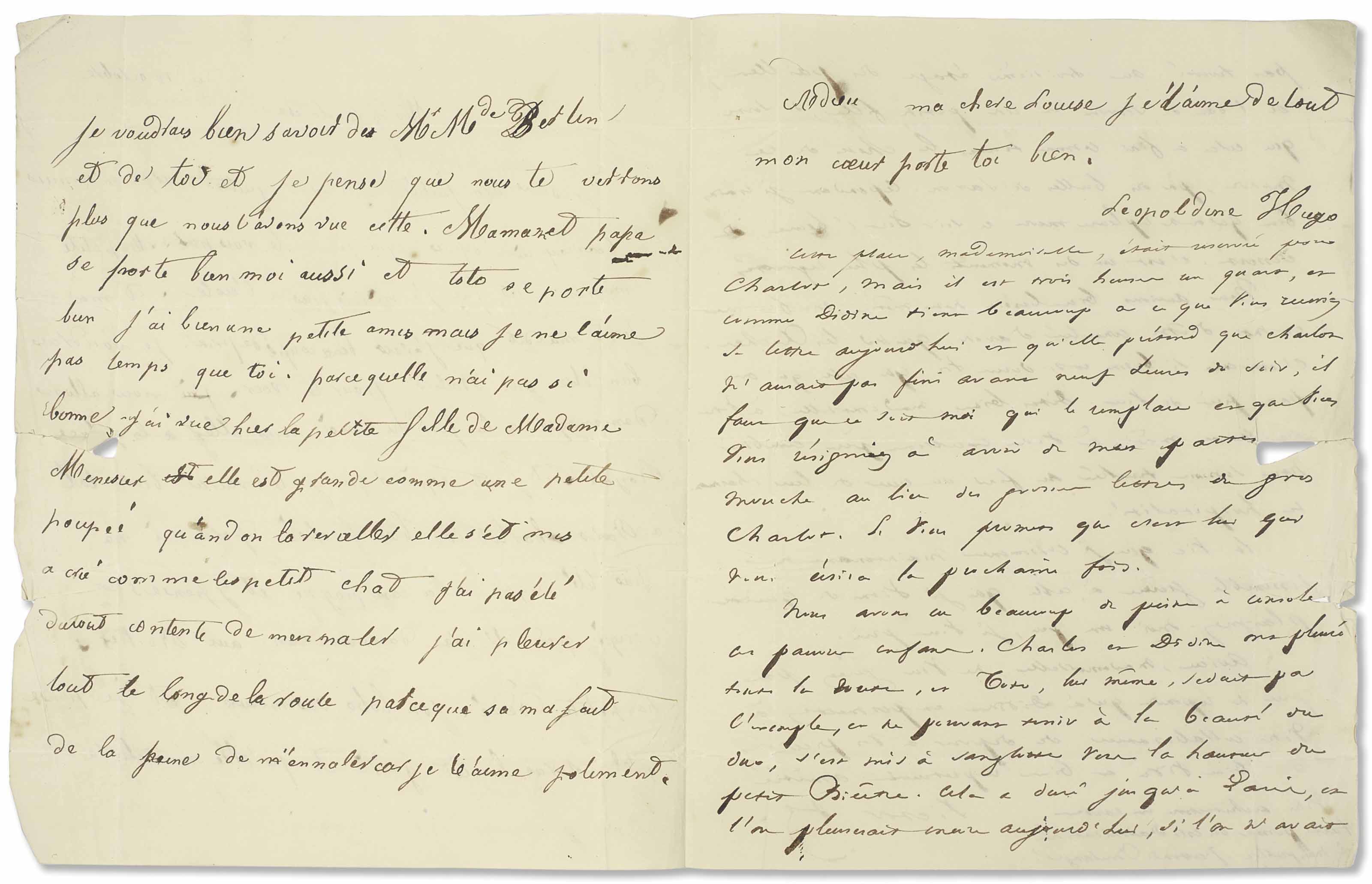 HUGO, Victor] - BERTIN, Louise. Lettre autographe signée à Victor Hugo ...