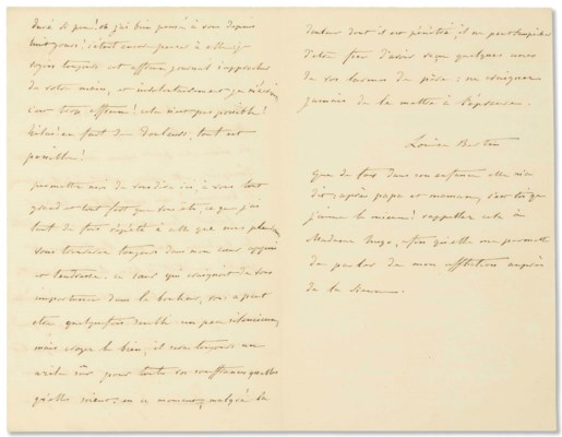 HUGO, Victor] - BERTIN, Louise. Lettre autographe signée à Victor Hugo ...