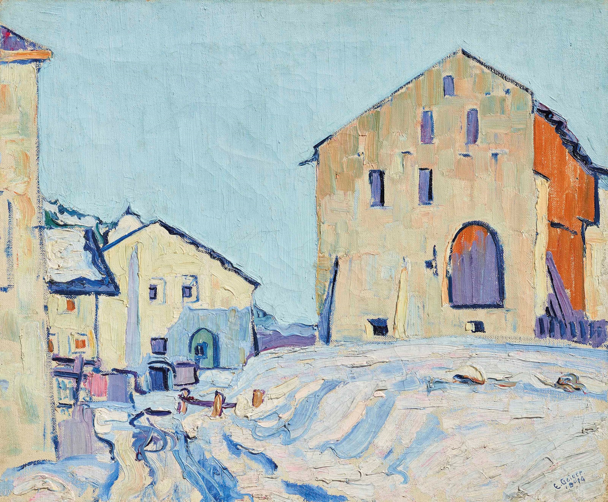 ERNST SAMUEL GEIGER (1876-1965), Engadiner Häuser im Winter (Guarda ...