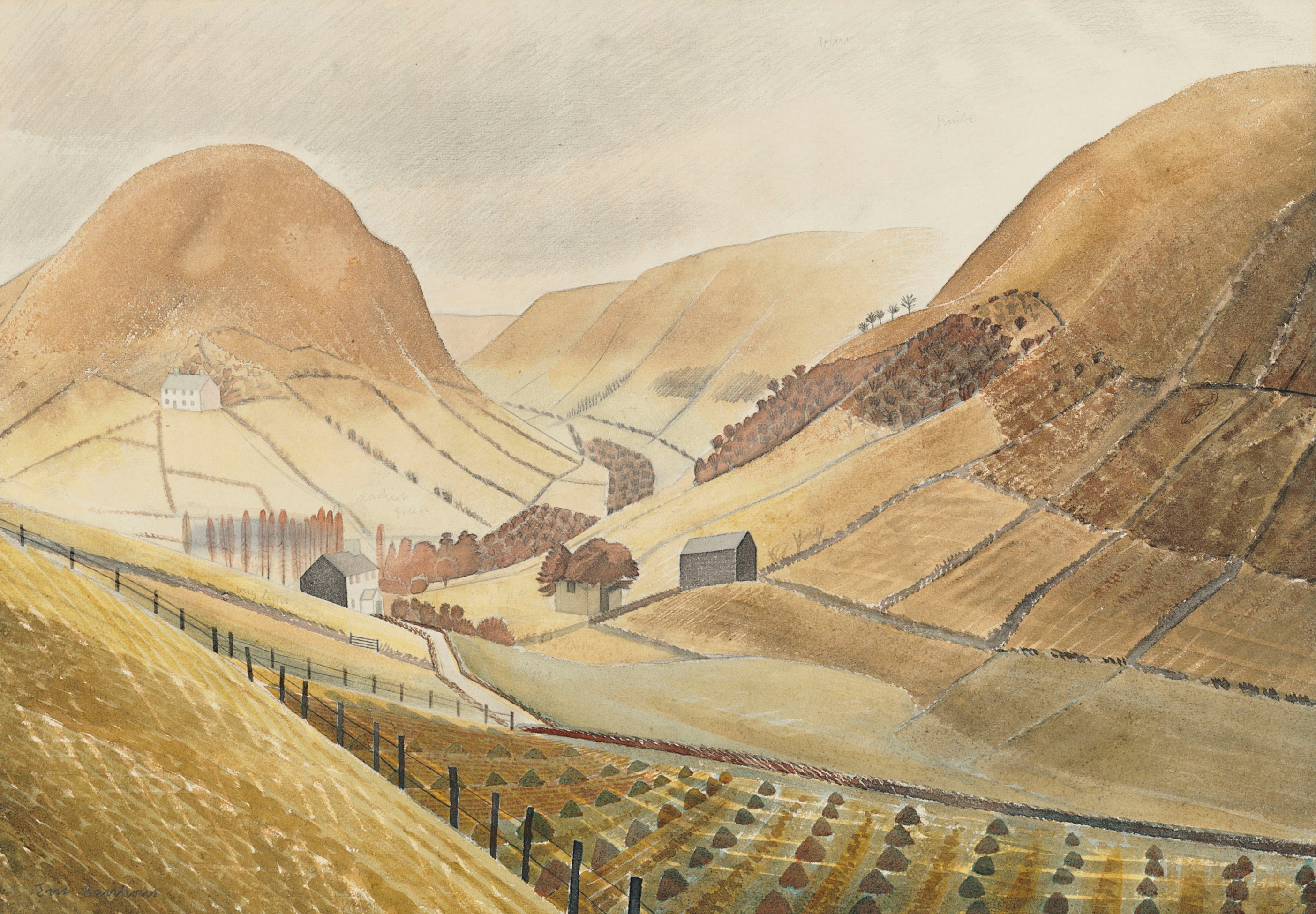 Eric Ravilious (1903-1942), Corn Stooks and Farmsteads - Hill Farm ...