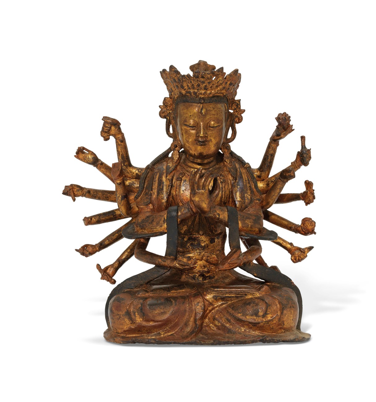 A GILT-LACQUERED BRONZE MULTI-ARMED FIGURE OF CUNDI BODHISATTVA, 17TH ...