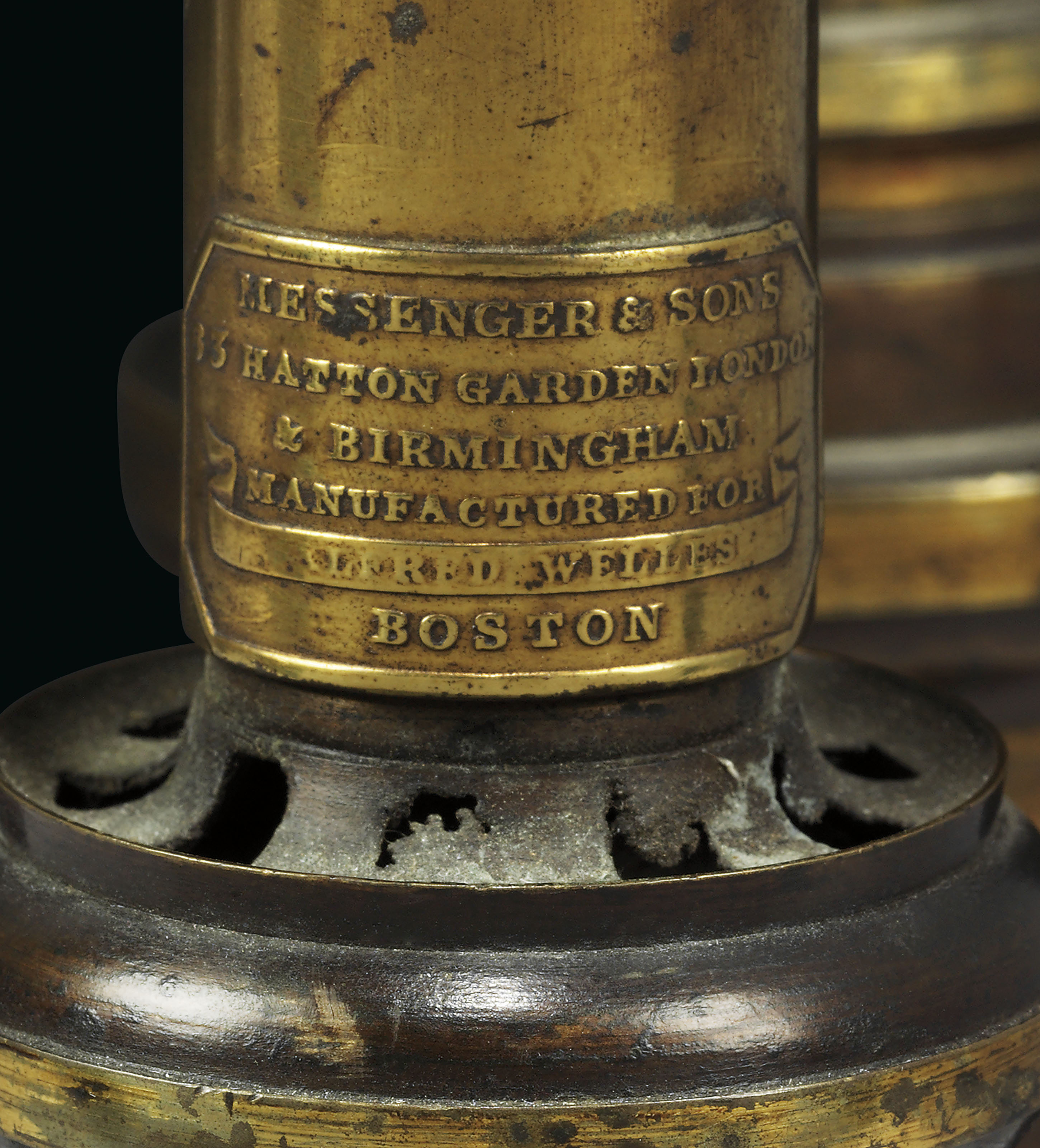 A PAIR OF GEORGE IV LACQUERED AND PATINATED BRONZE COLZA LAMPS