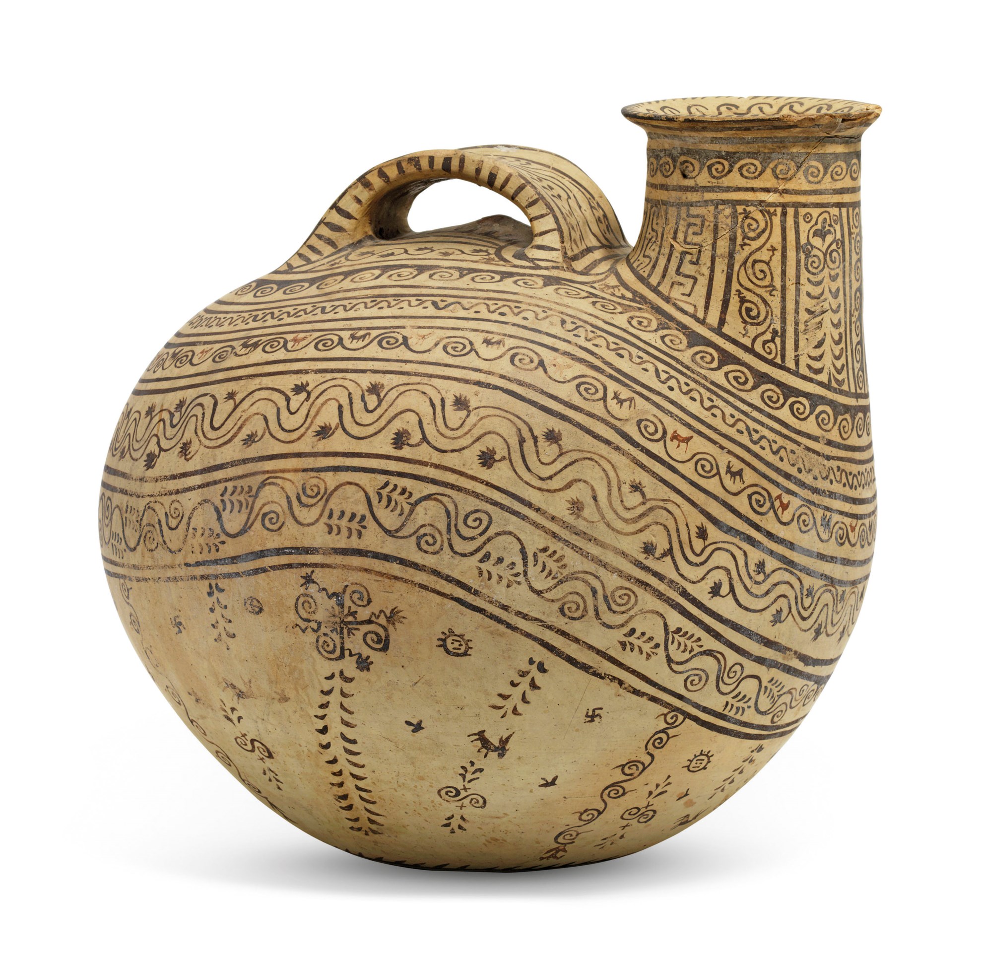 A LARGE DAUNIAN POTTERY ASKOS, APULIA, CIRCA 3RD CENTURY B.C. | Christie's