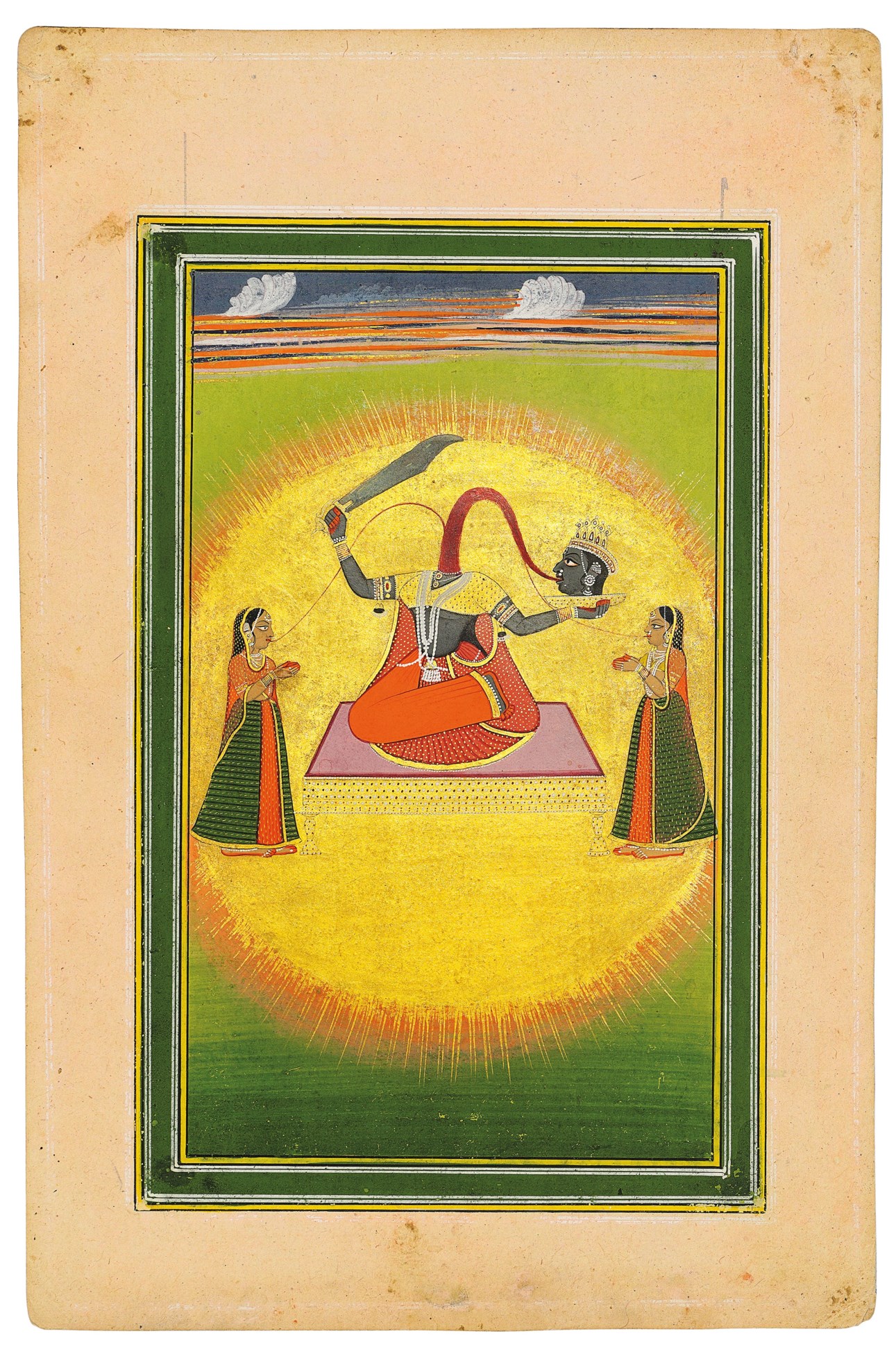 TWO PAINTINGS OF CHINNAMASTA AND DURGA, JAIPUR, RAJASTHAN. NORTH INDIA ...