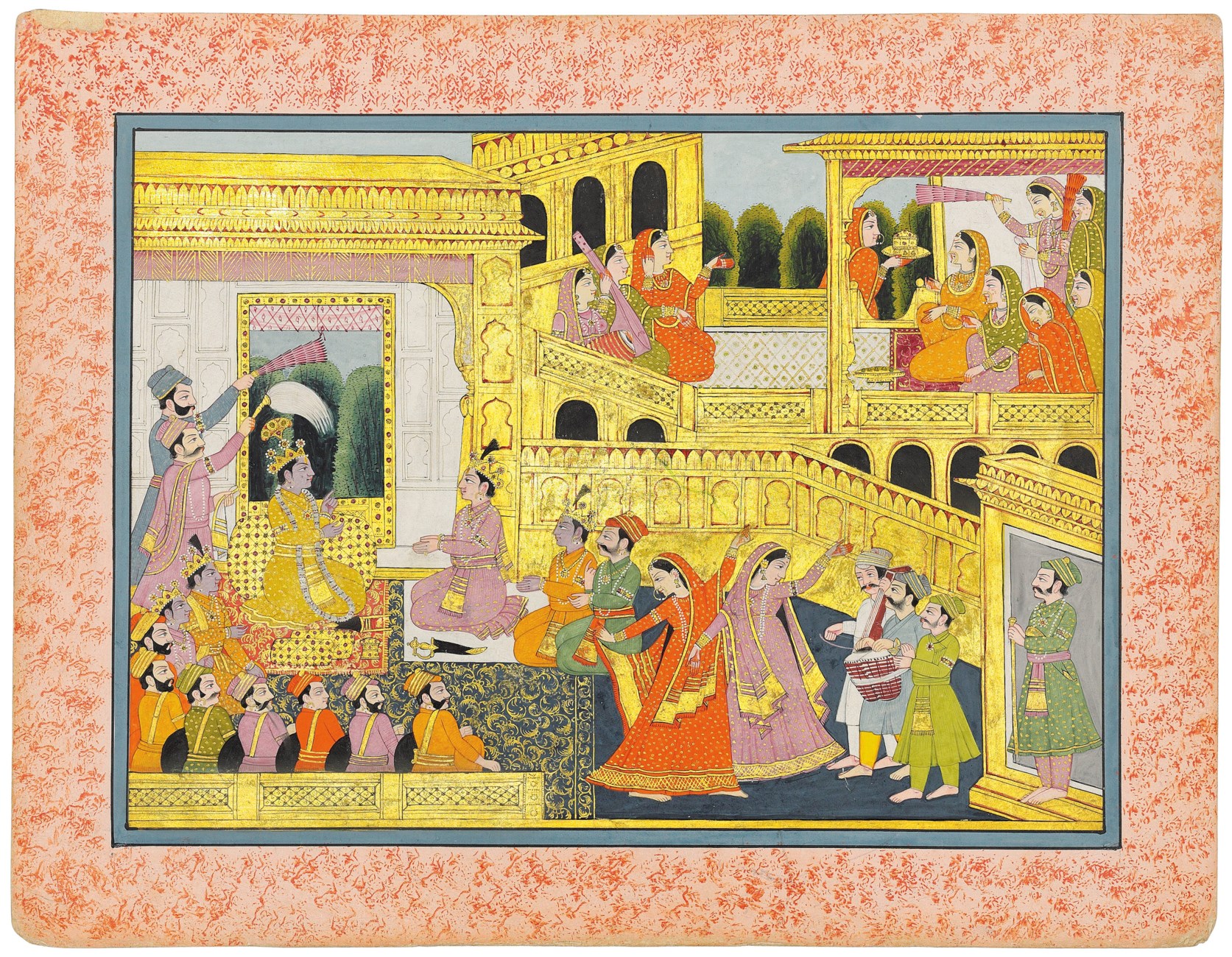 KRISHNA WITH PRADYUMNA AND RUKMANI IN A PALACE INTERIOR, MANDI OR ...