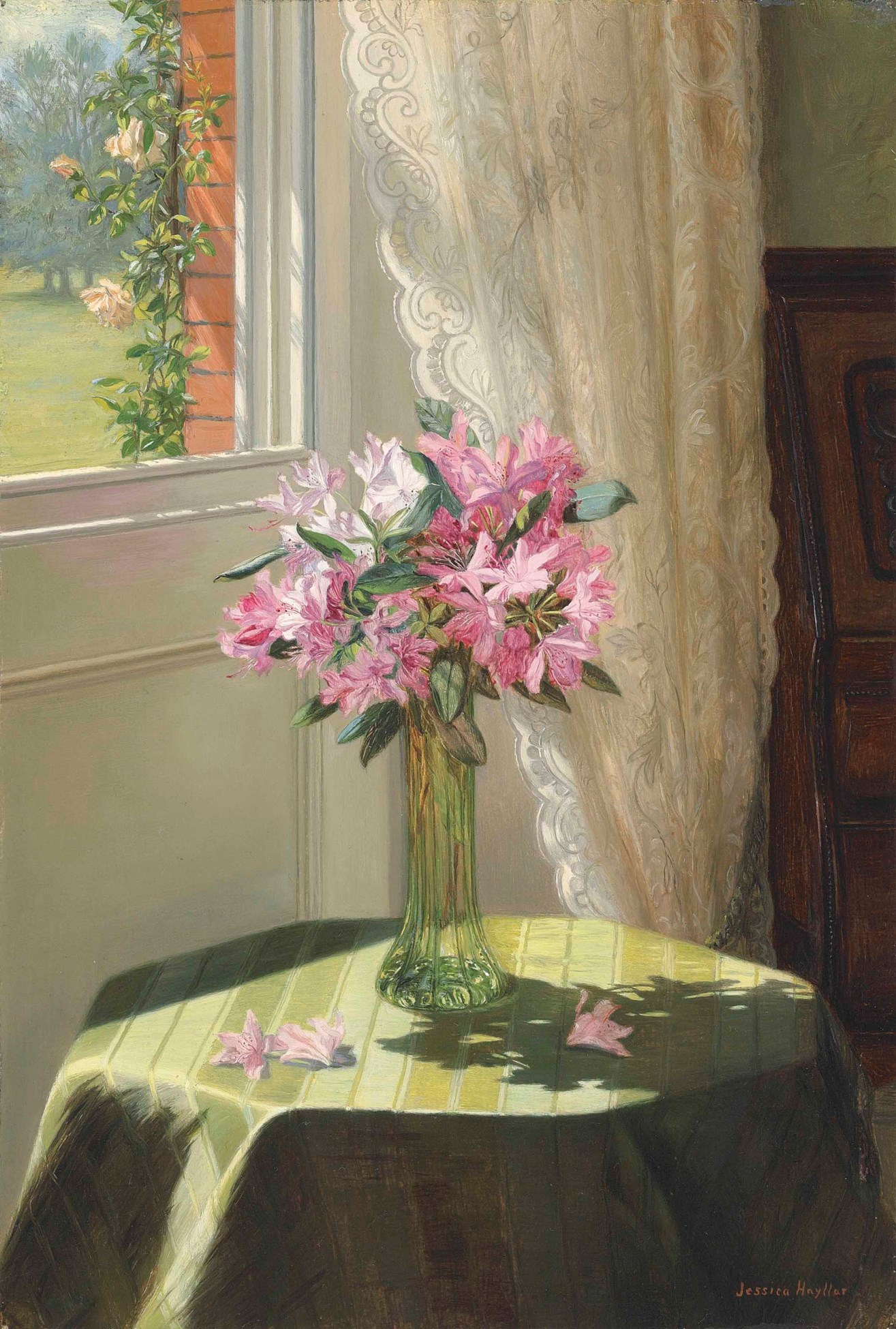 Jessica Hayllar (1858-1940), Rhododendrons by a window | Christie's