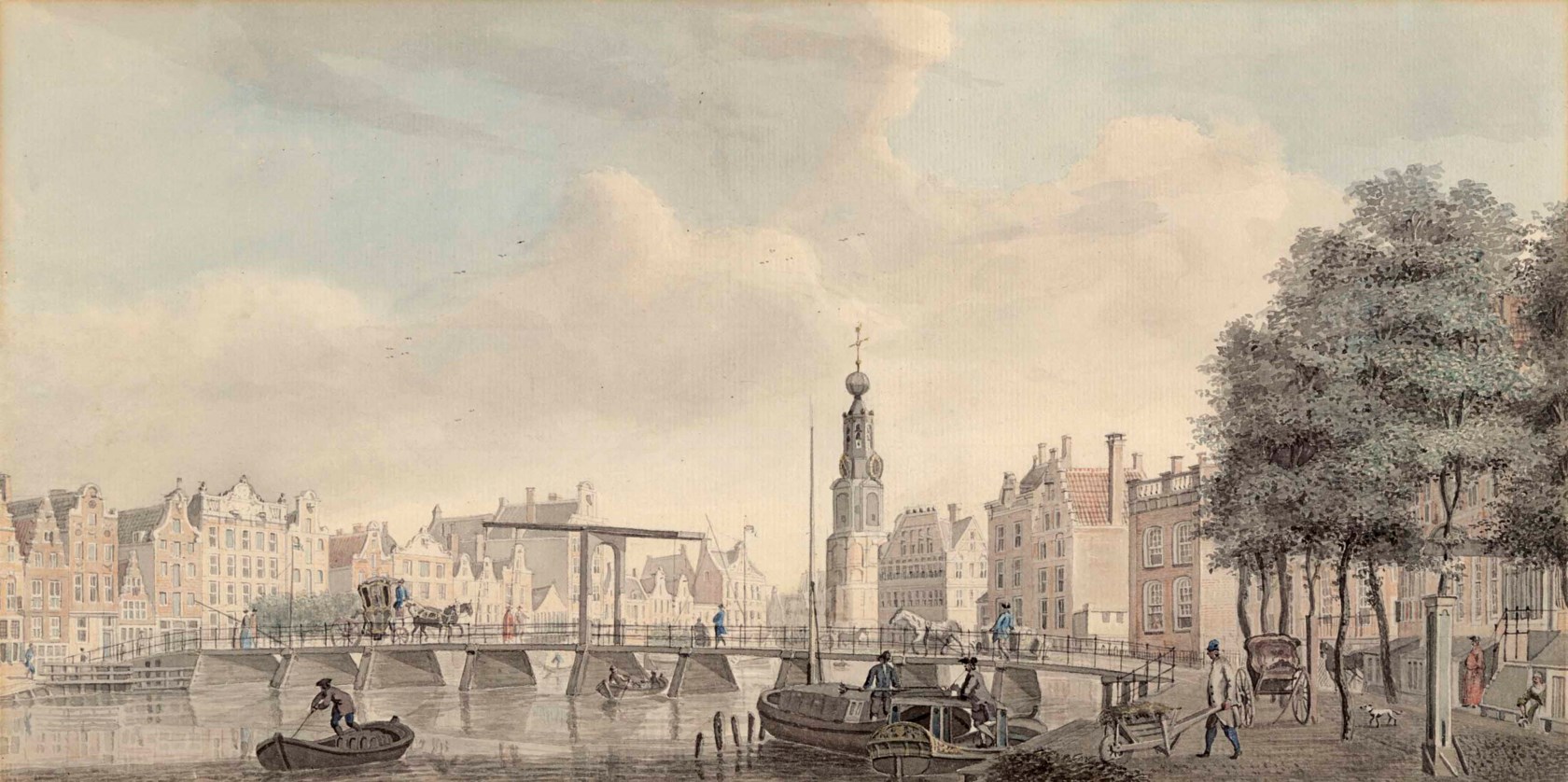 Johannes Schouten (Amsterdam 1716-1792), A view of the Singel with the ...