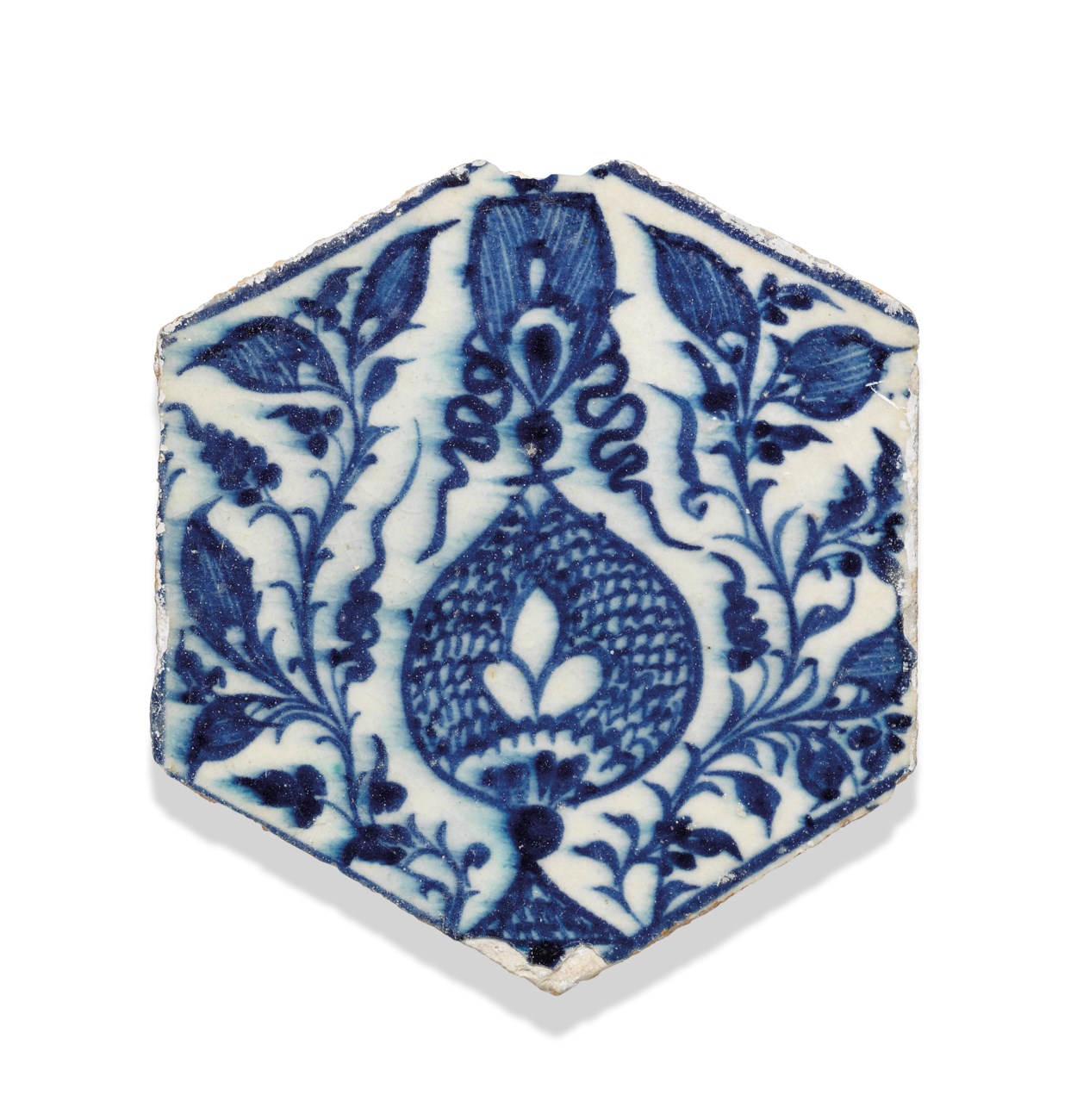 A MAMLUK HEXAGONAL POTTERY TILE, DAMASCUS, SYRIA, CIRCA 1420-50 ...