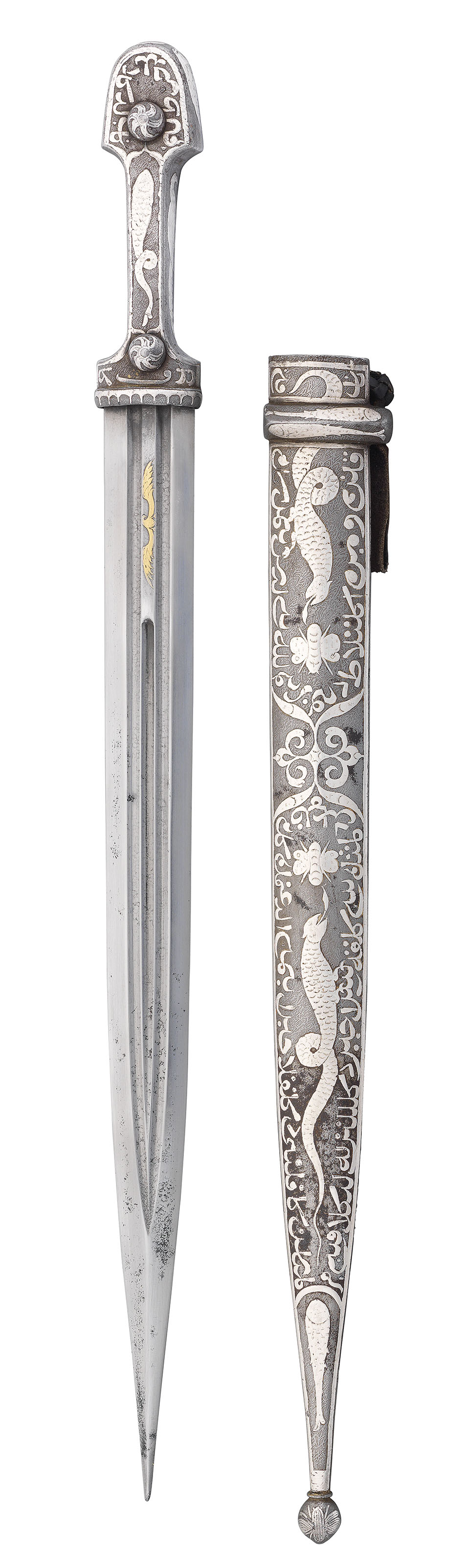 A SILVER-INLAID AND GOLD-DAMASCENED DAGGER (KINJAL)