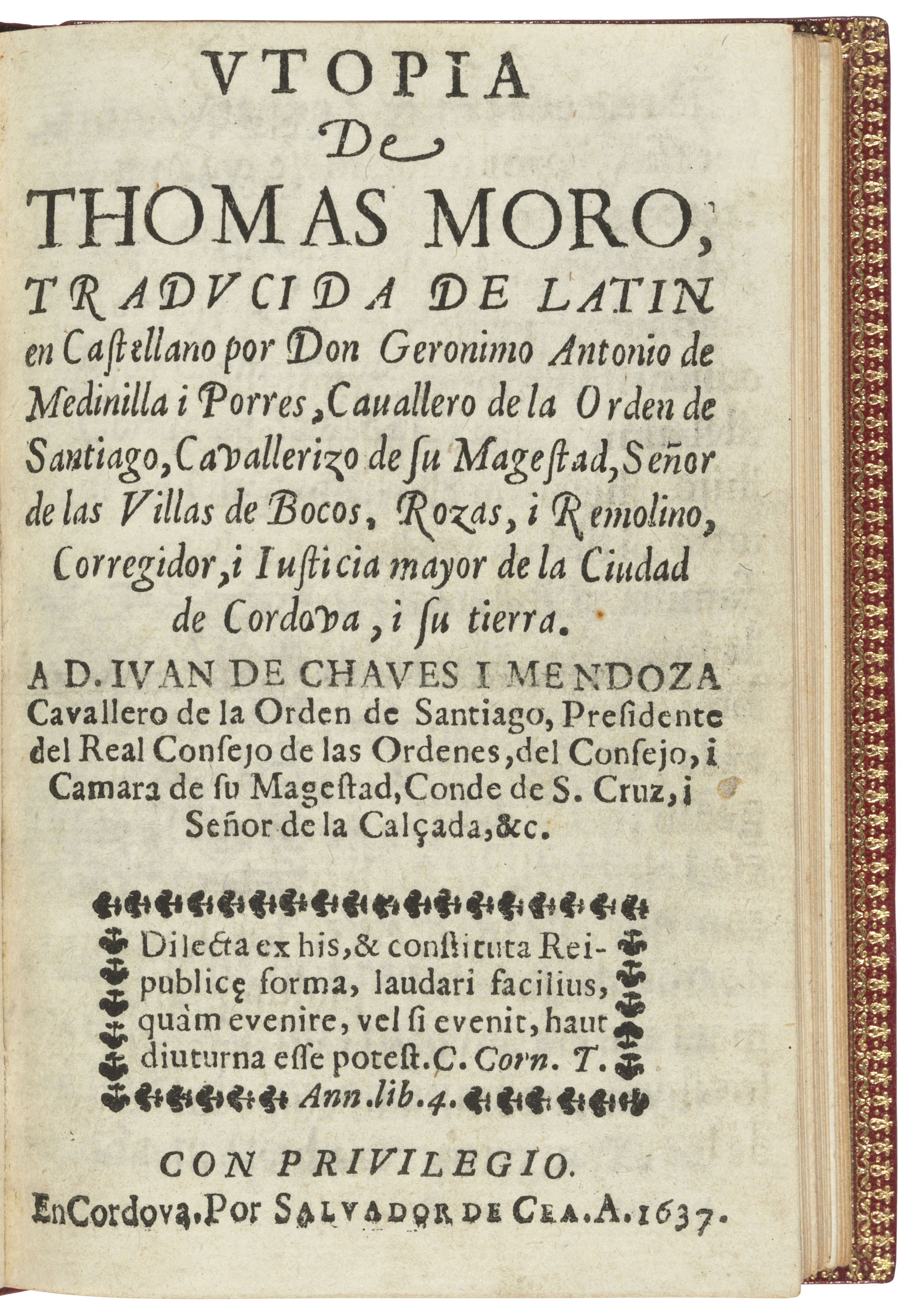 MORE, Thomas (1478-1535). Utopia ... traducida de Latin en Castellano ...