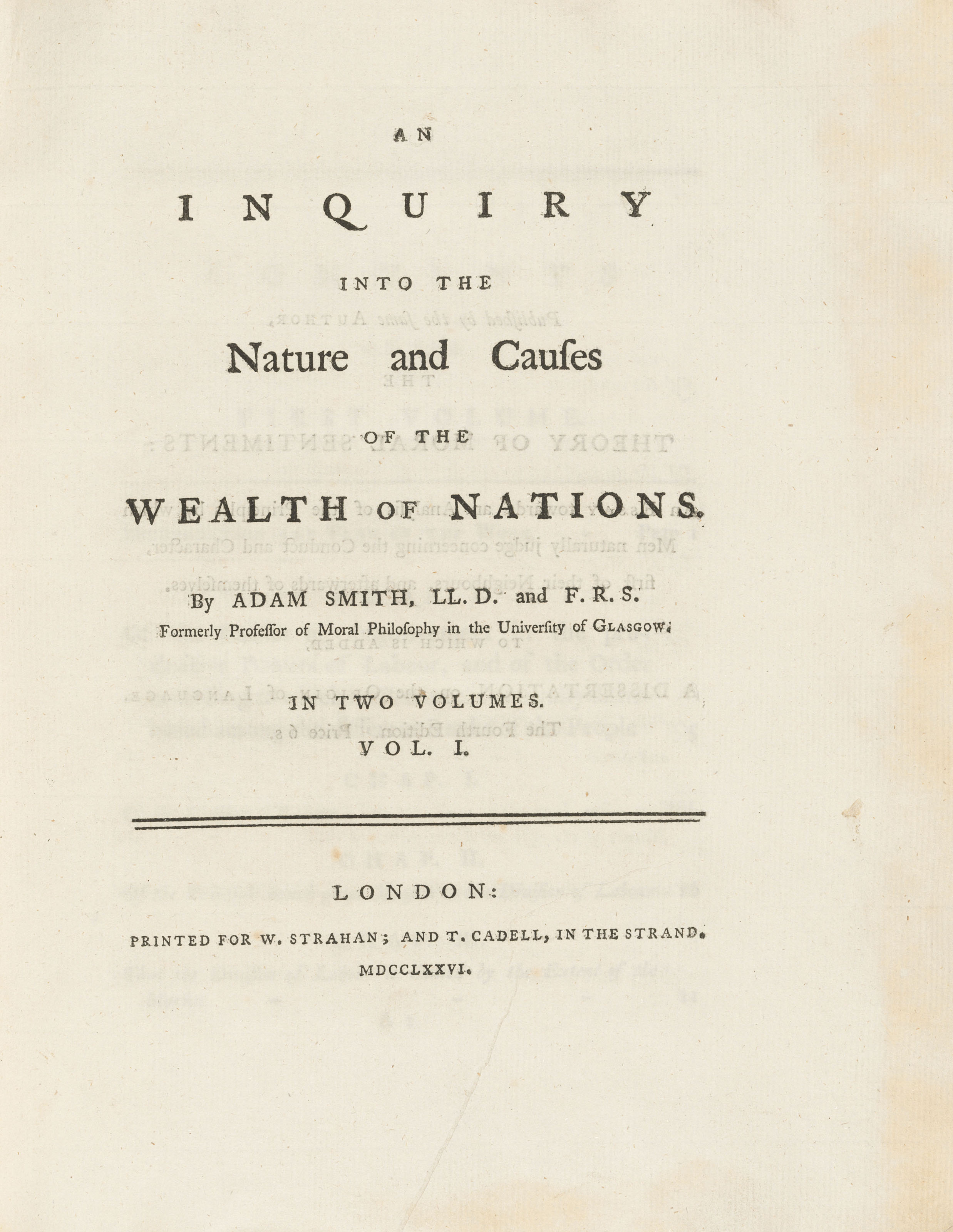 SMITH, Adam (1723-1790). An Inquiry into the Nature and Causes of the ...