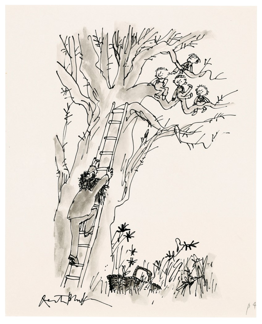 Quentin Blake (b. 1932), Mr Twit climbs a ladder up the Big Dead Tree ...