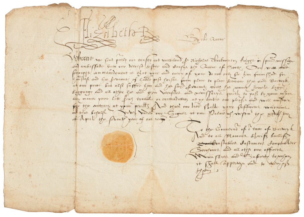 ELIZABETH I (1533-1603), Queen of England and Ireland. Letter signed ...