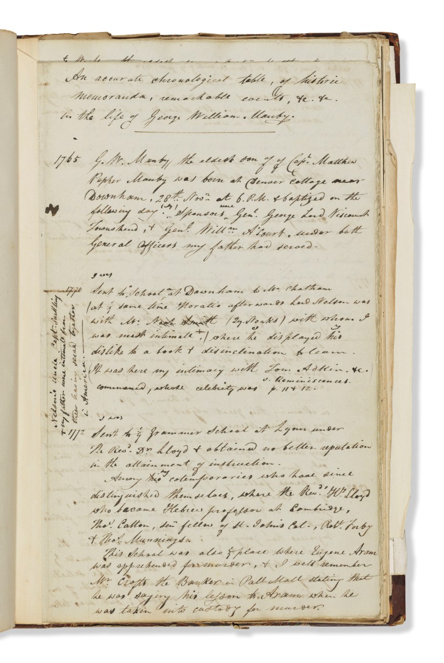 MANBY, Captain George William (1765-1854). Autograph manuscript draft ...