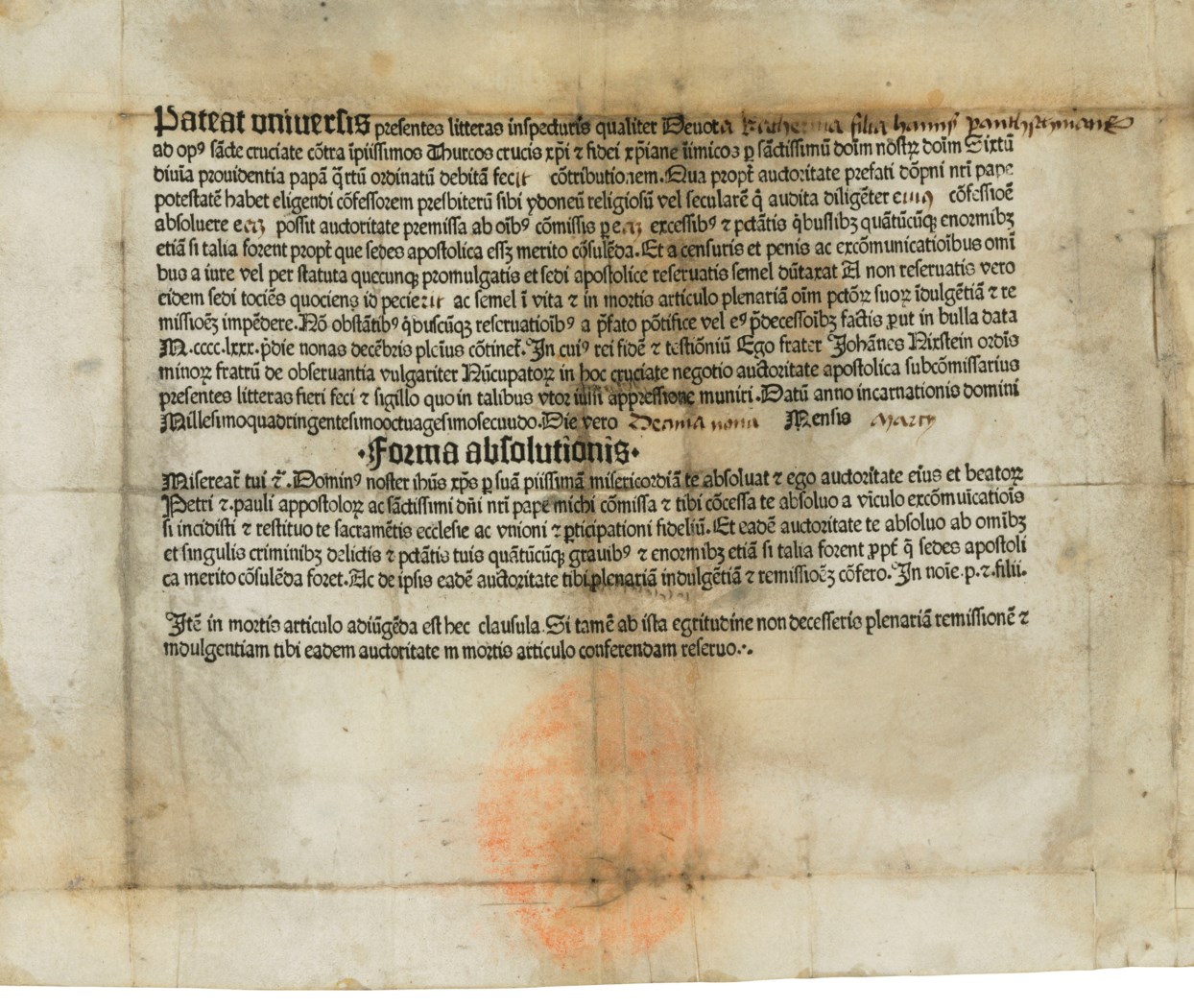 NIXSTEIN, Johannes (commissary). Indulgentia, 1482. For promoting the ...