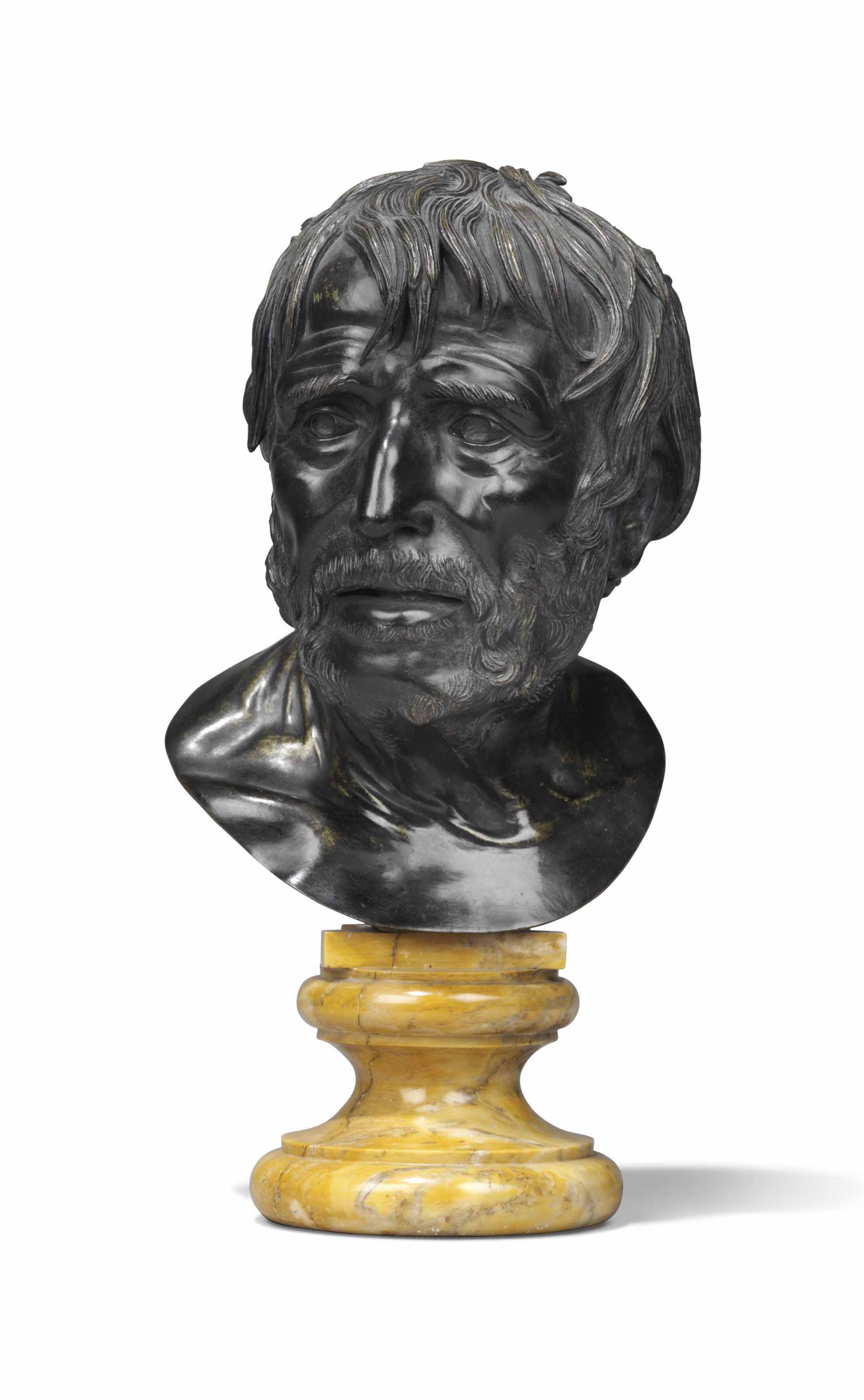 AN ITALIAN BRONZE BUST OF SENECA