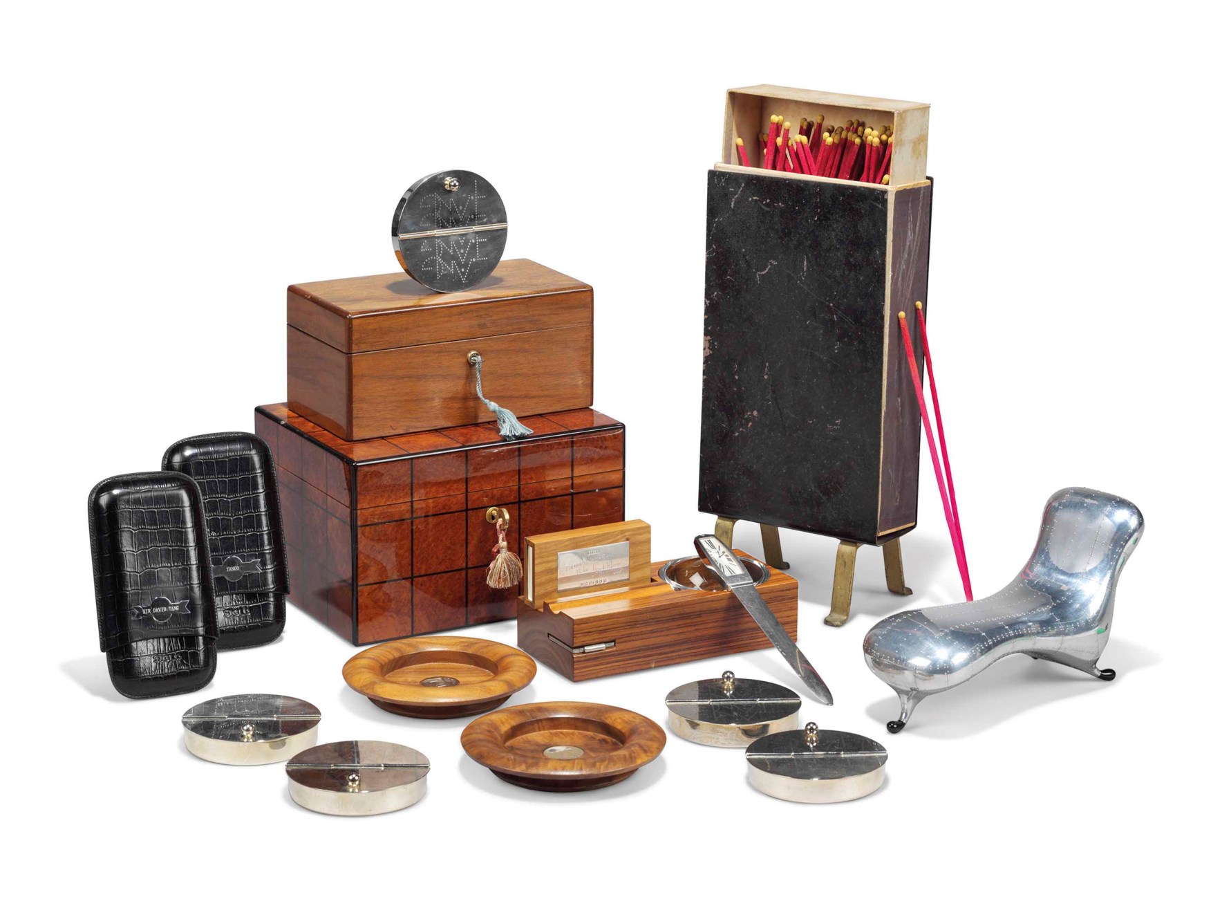 A GROUP OF SMOKING PARAPHERNALIA, INCLUDING SOME BY LINLEY AND TANG ...