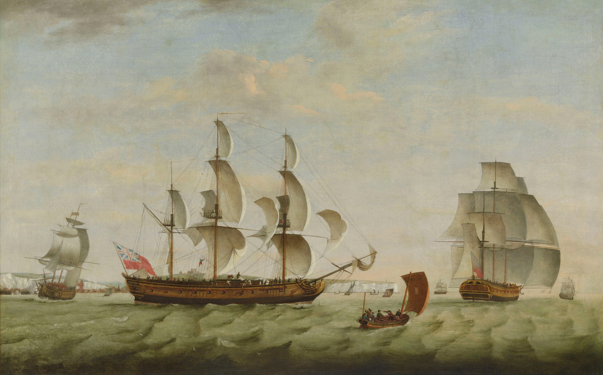 Thomas Luny (British, 1759-1837), A three-master in three positions in ...