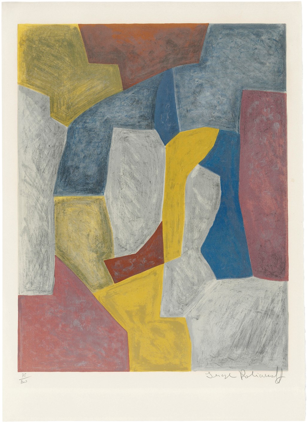 SERGE POLIAKOFF (1900-1969), Composition carmin, jaune, grise et bleue ...