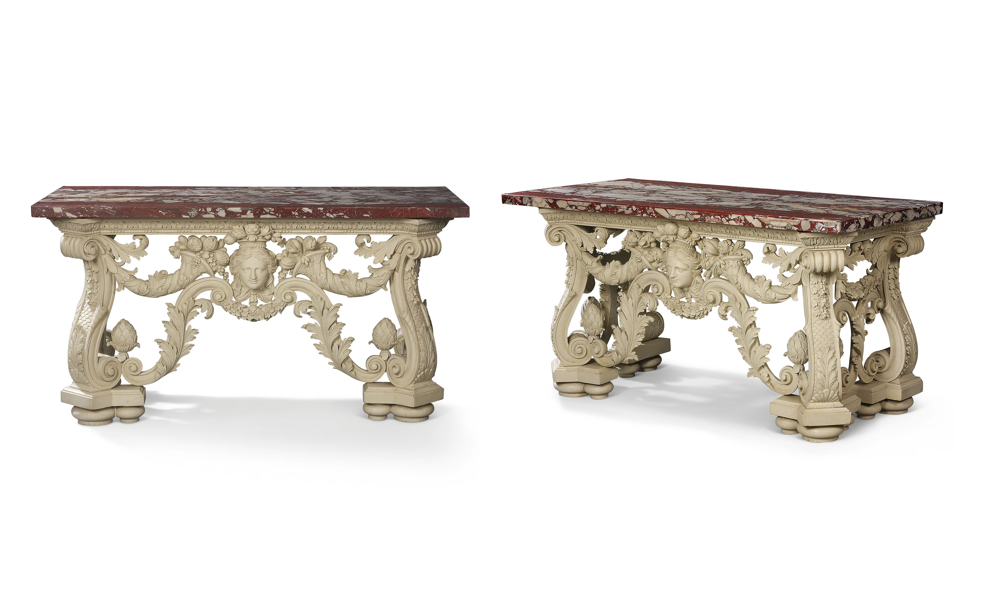 A PAIR OF GEORGE II WHITE-PAINTED SIDE TABLES