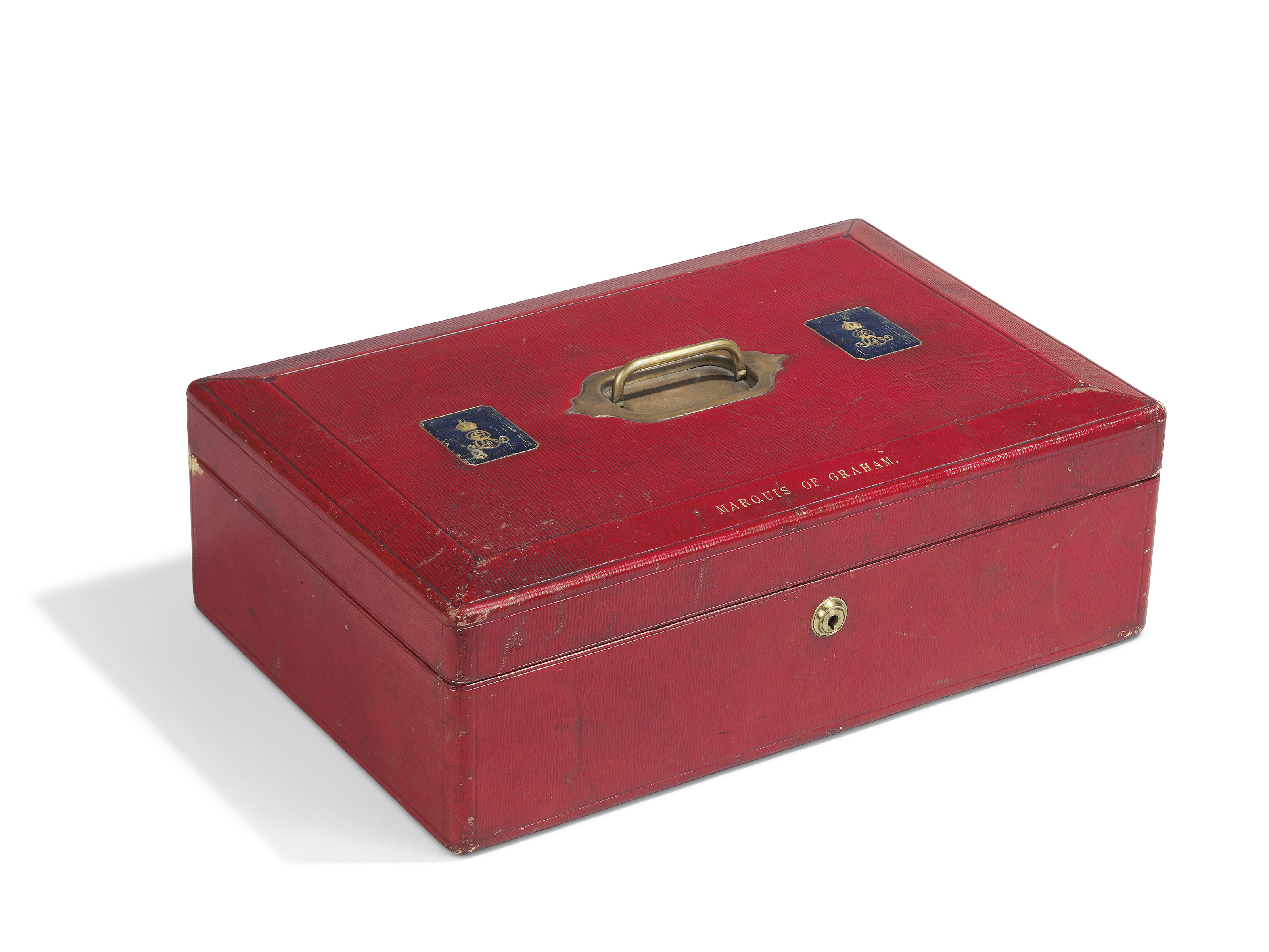 AN EDWARD VII RED LEATHER DESPATCH BOX
