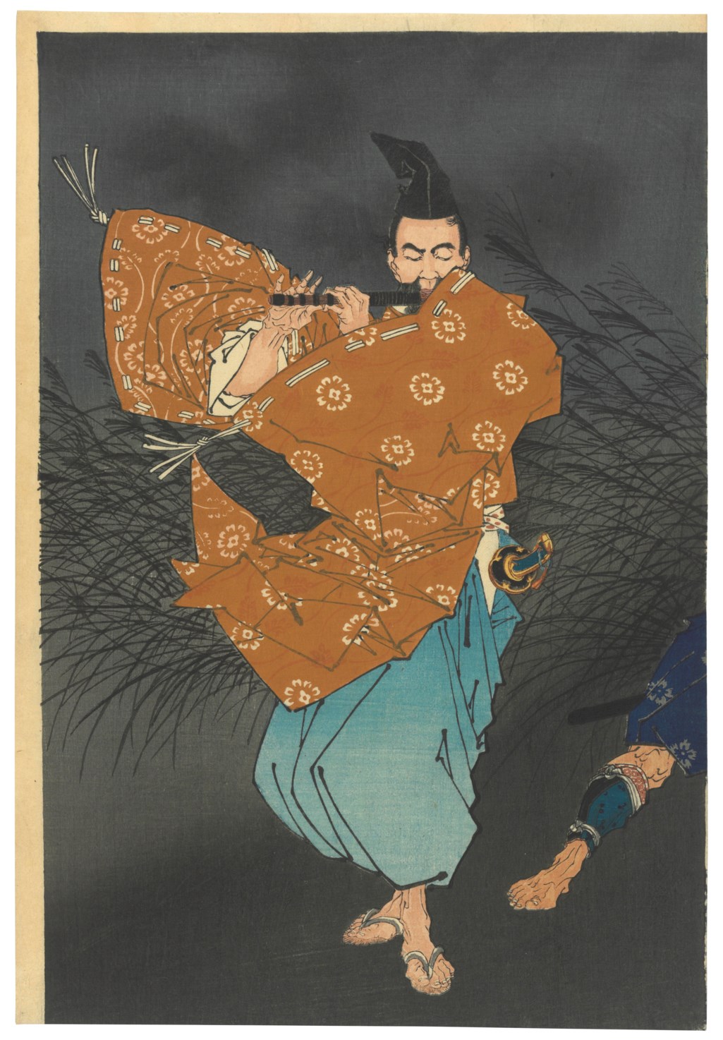 TSUKIOKA YOSHITOSHI (1839-1892), Fujiwara Yasumasa Plays the Flute by ...
