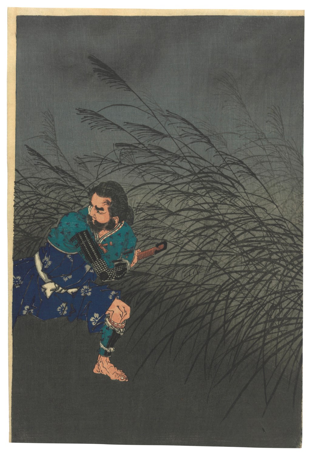 TSUKIOKA YOSHITOSHI (1839-1892), Fujiwara Yasumasa Plays the Flute by ...