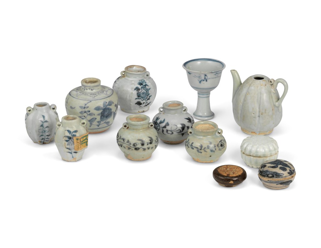 A GROUP OF TWELVE SMALL PORCELAIN VESSELS AND BOXES, SONG AND MING ...