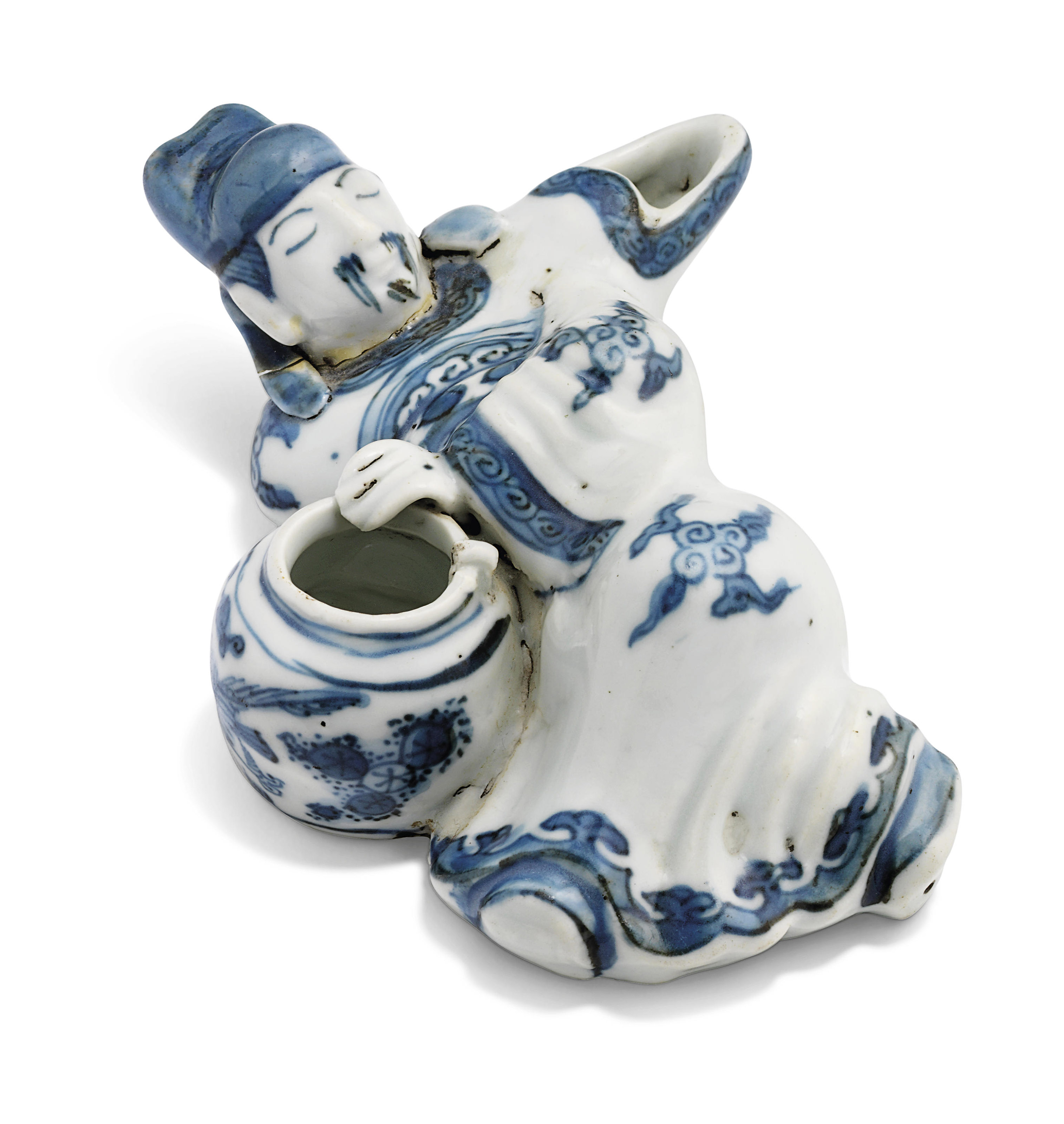 A BLUE AND WHITE 'LI BAI' WATER DROPPER, WANLI PERIOD (1573-1619 ...