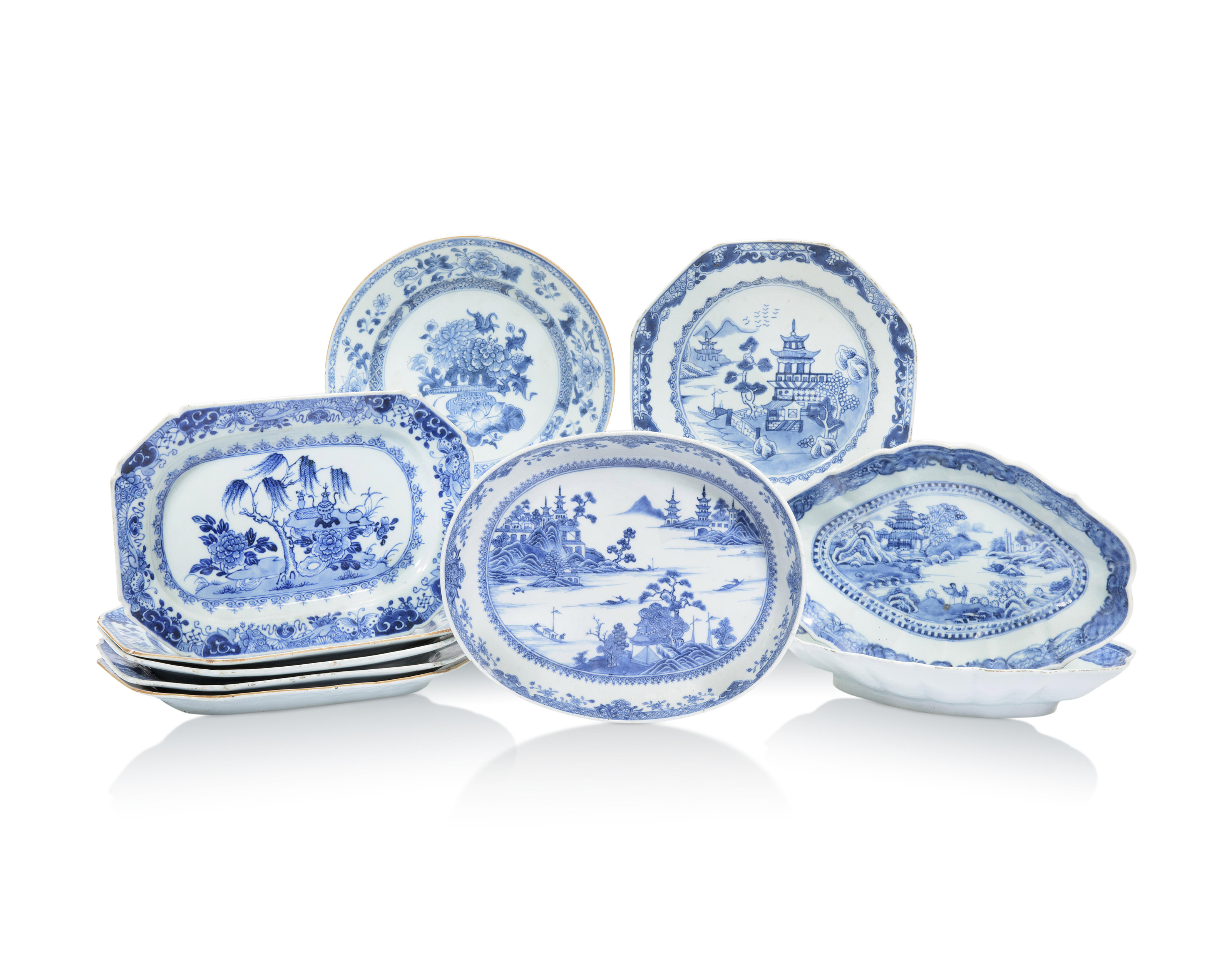 A SET OF TEN EXPORT BLUE AND WHITE SERVING-DISHES, 18TH CENTURY ...