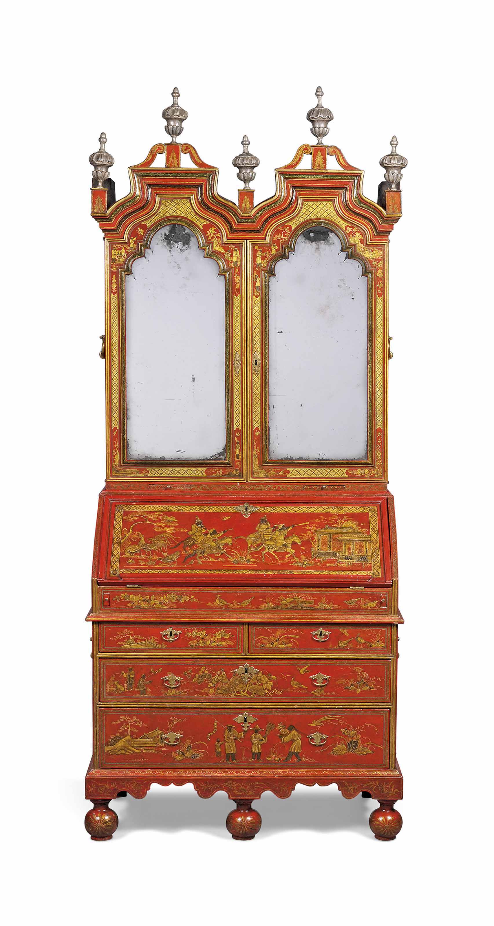 A QUEEN ANNE RED AND GILT-JAPANNED BUREAU-CABINET , CIRCA 1710 | Christie's