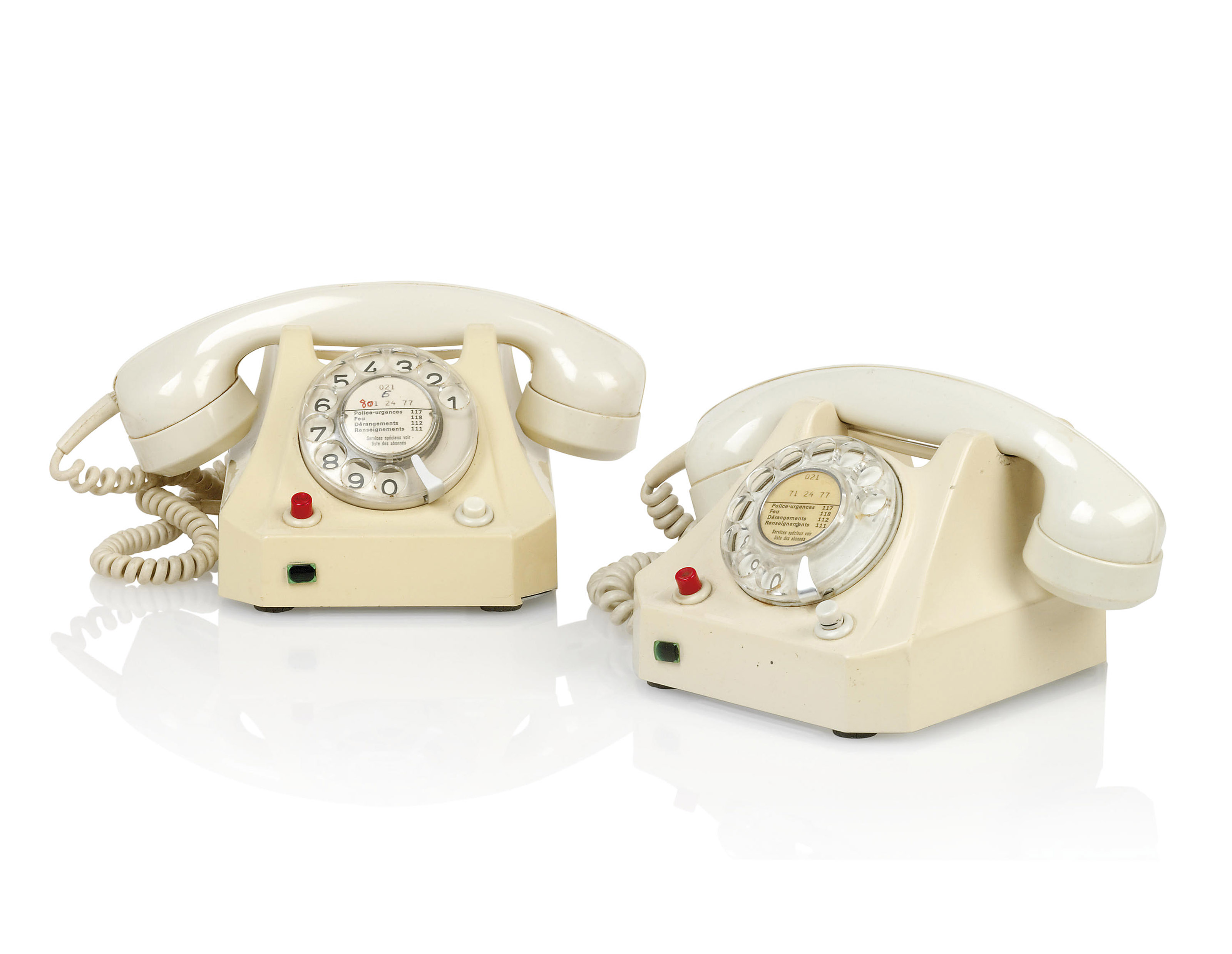 TWO SWISS ‘TFG 3-39.207’ CREAM-PLASTIC ROTARY DIAL TELEPHONES, BY ...