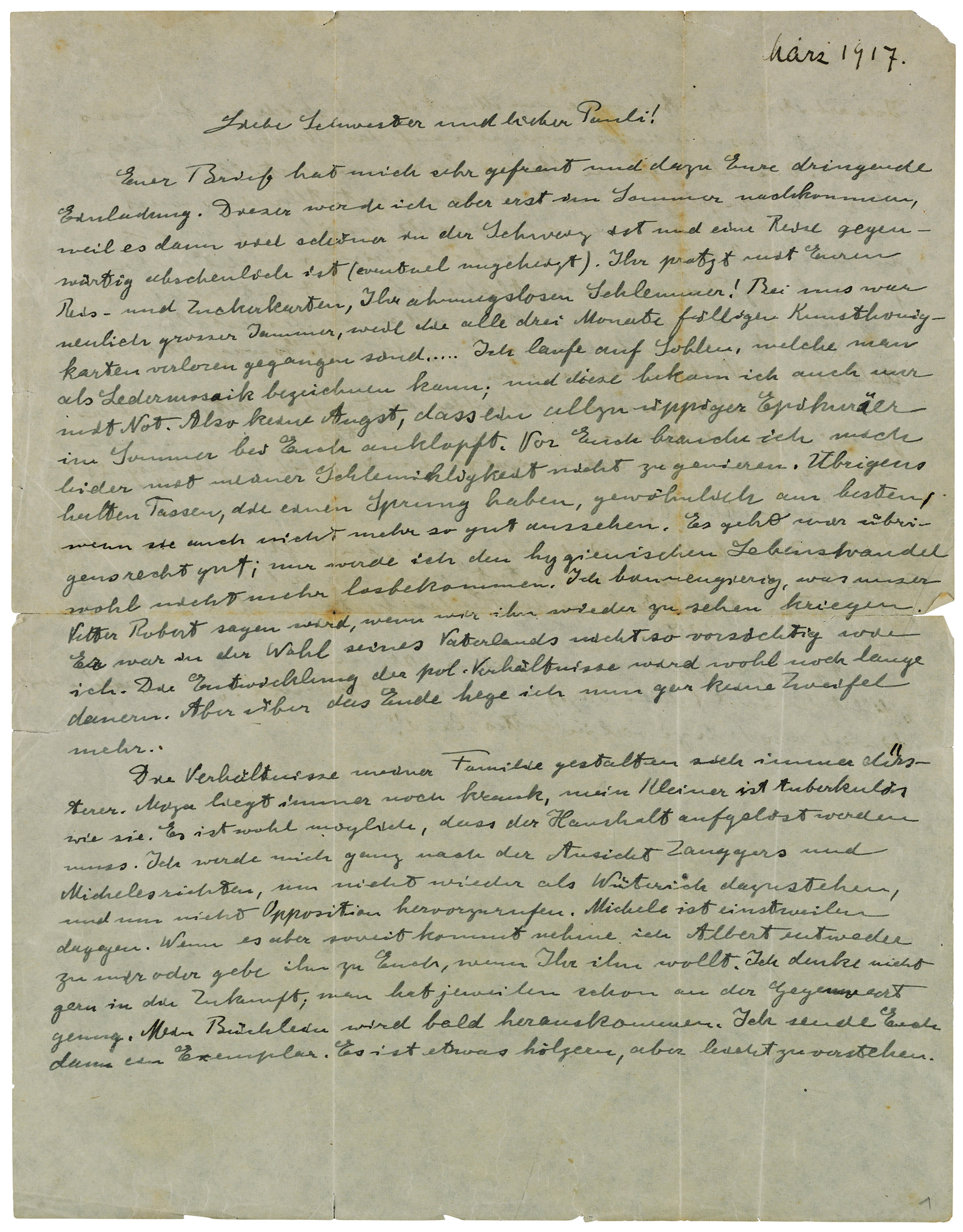 'I have laid a marvellous egg', Berlin, 1 March 1917 | Christie’s