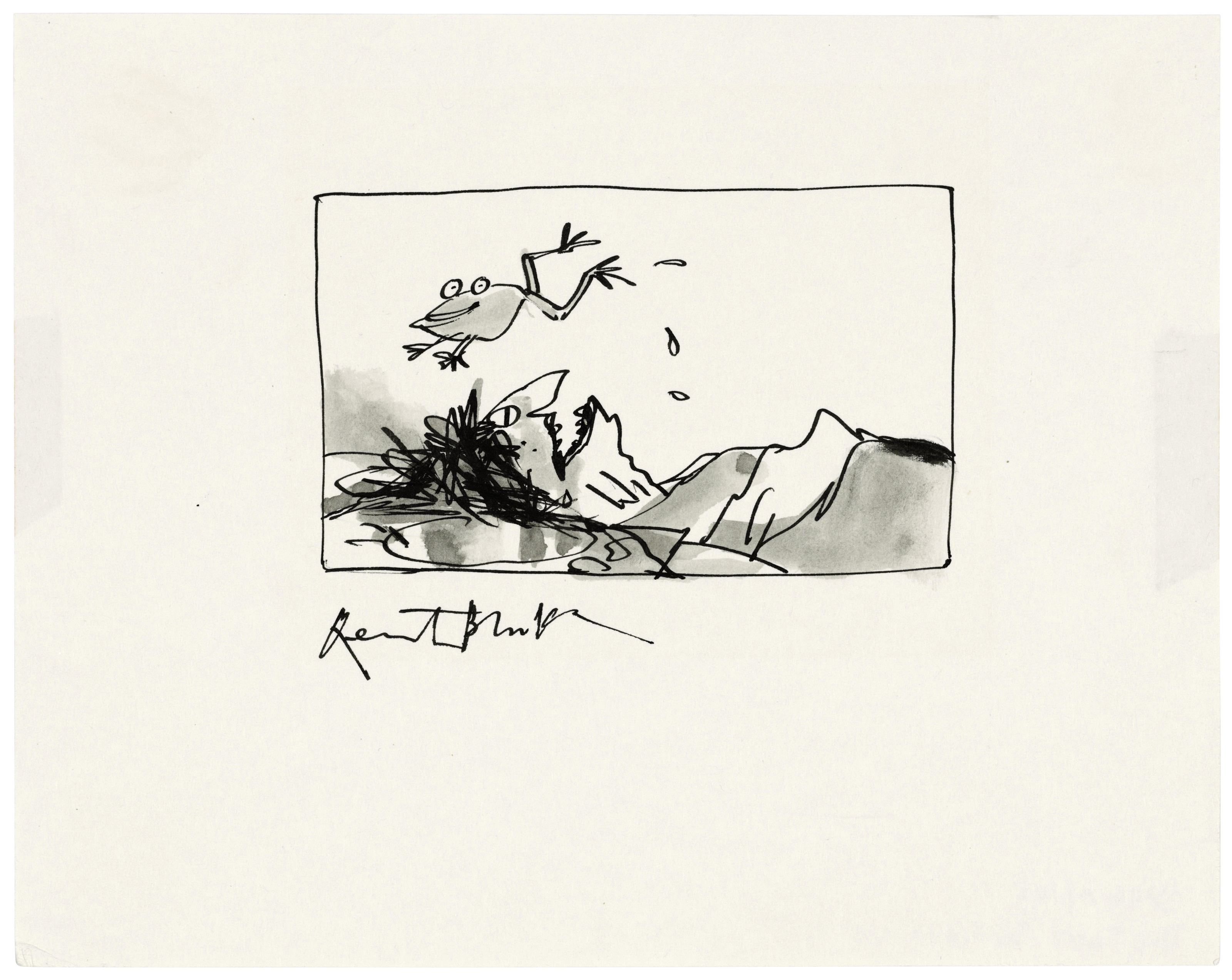 Quentin Blake (b. 1932), Frog leaping over a sleeping Mrs Twit | Christie’s