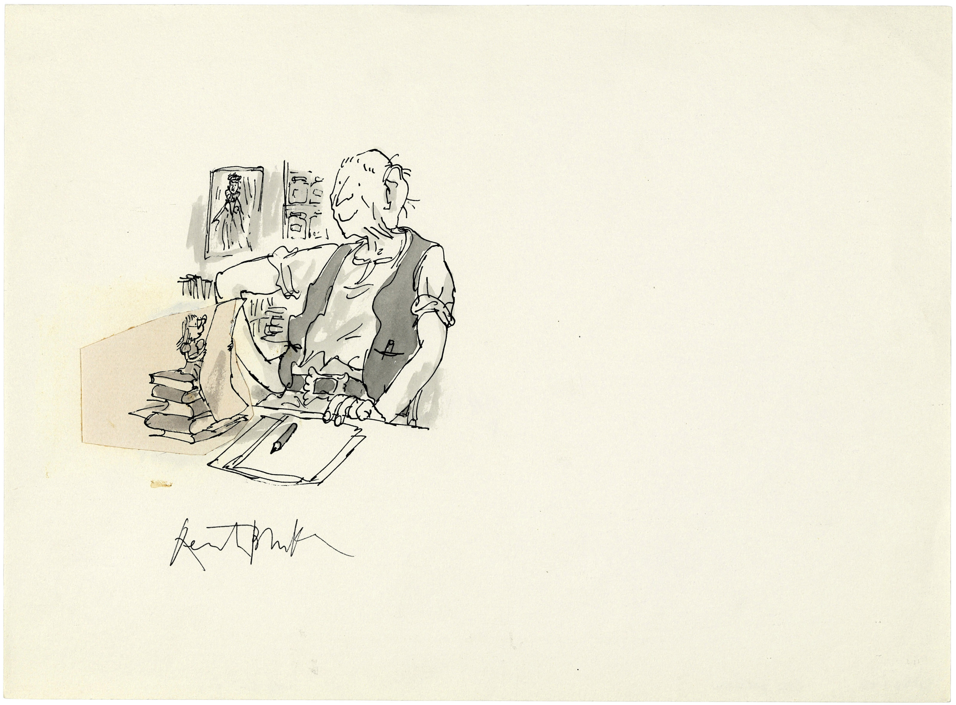 Quentin Blake (b. 1932), The BFG and Sophie, writing his memoir ...