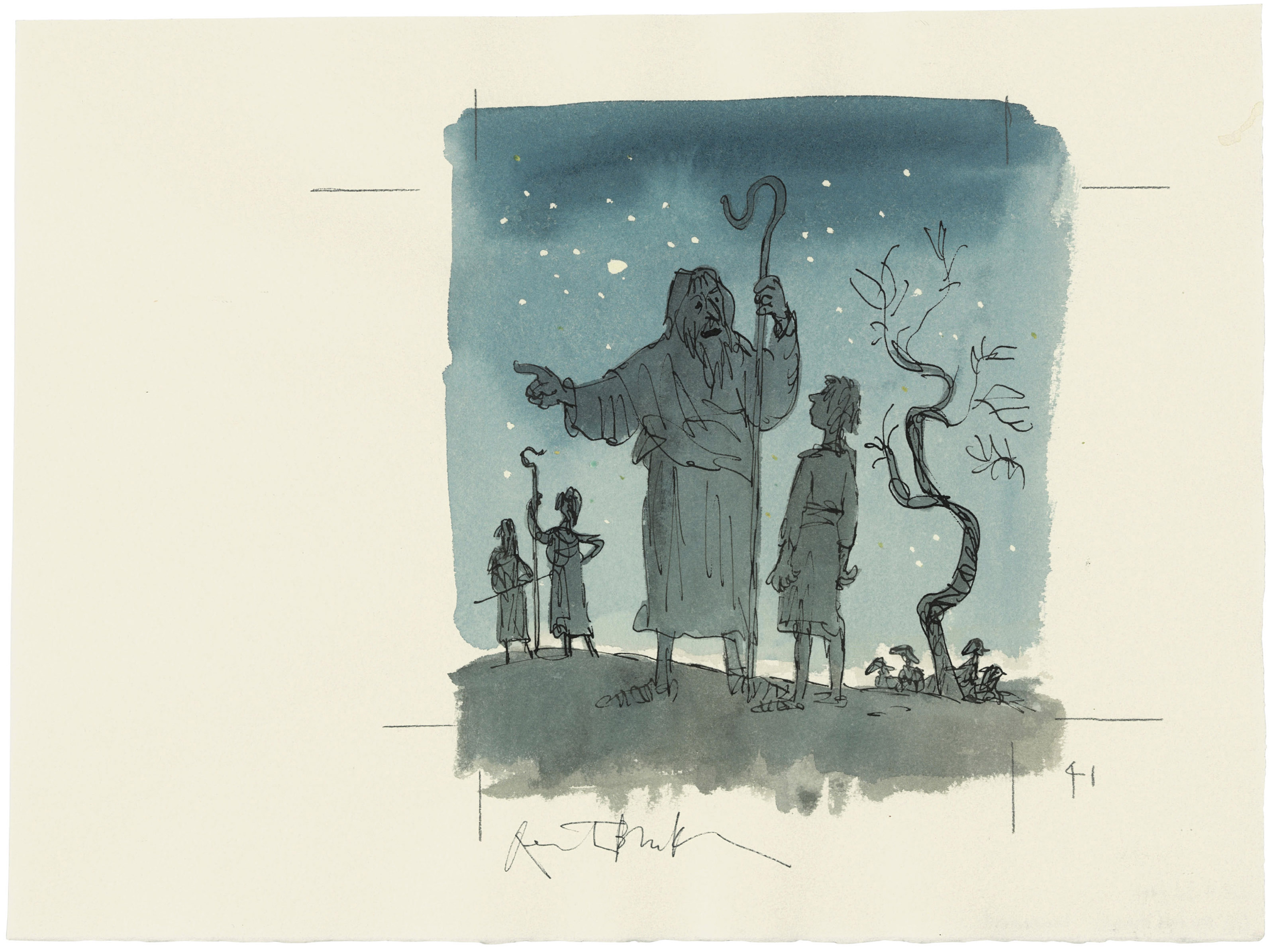Quentin Blake (b. 1932), Shepherds talking to the shepherd boy | Christie’s
